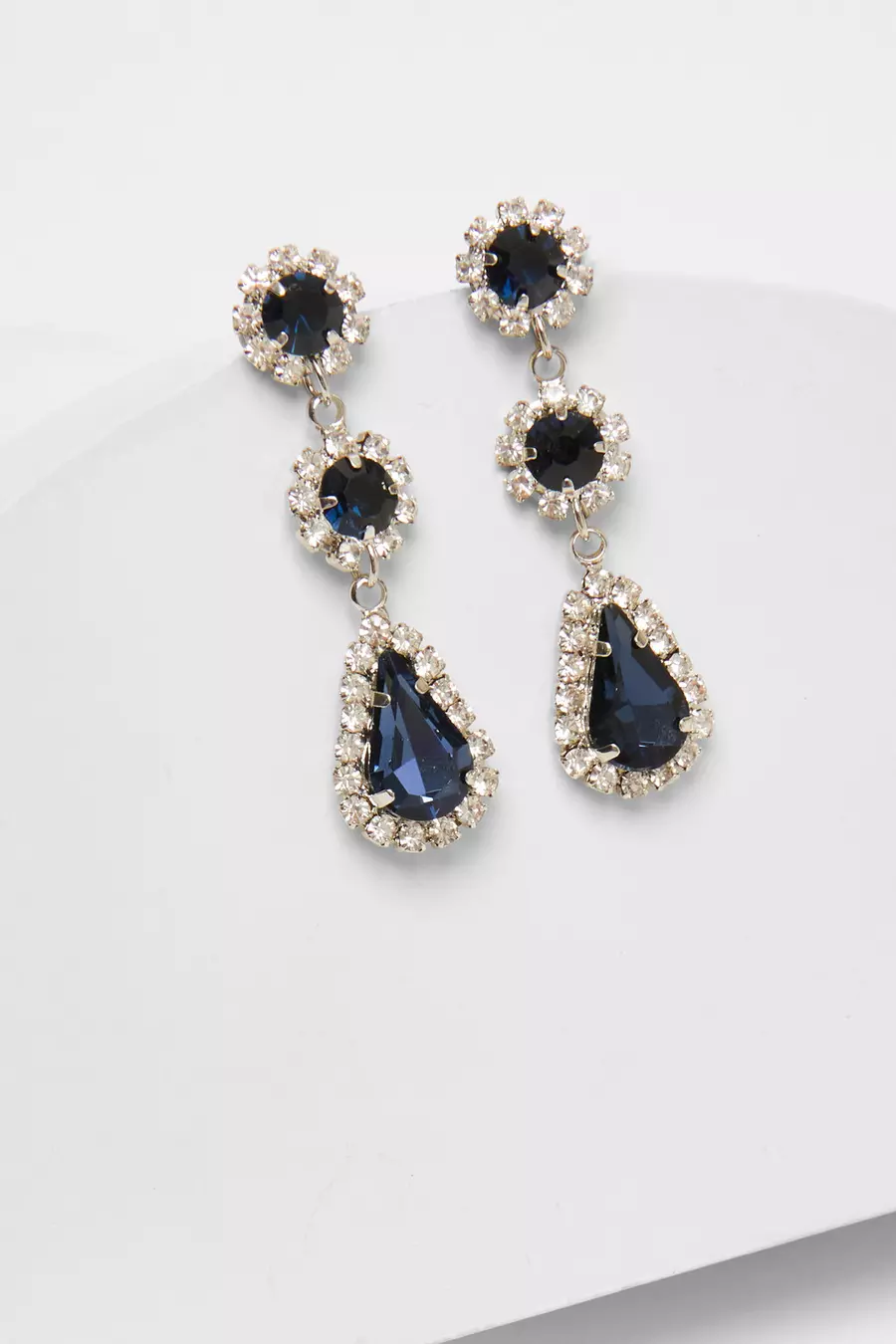 Navy Jewel Drop Diamante Earrings QUIZ Clothing