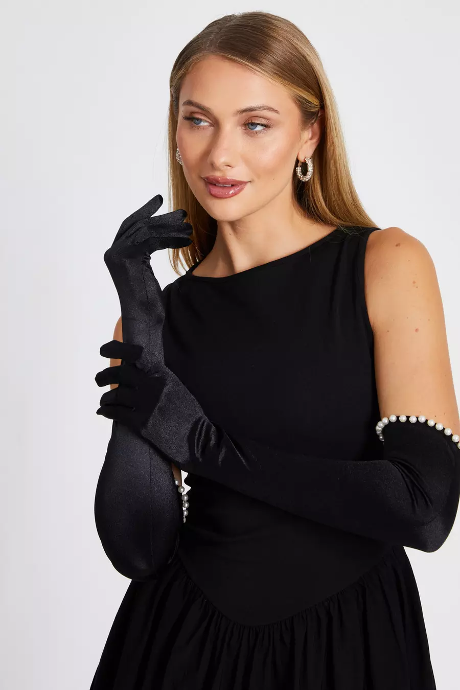 Black satin dress gloves store