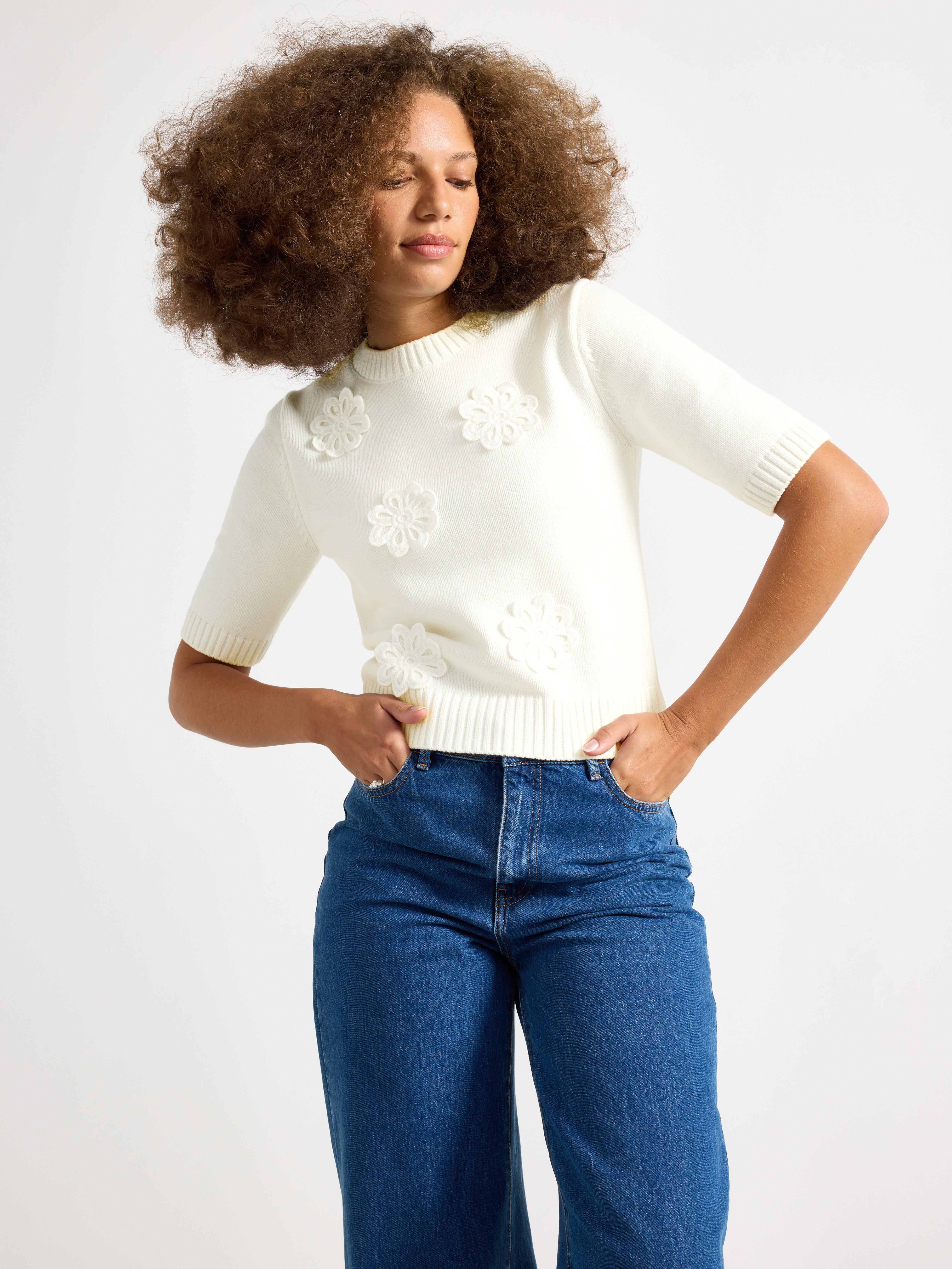 Short-sleeved knitted jumper | Lindex