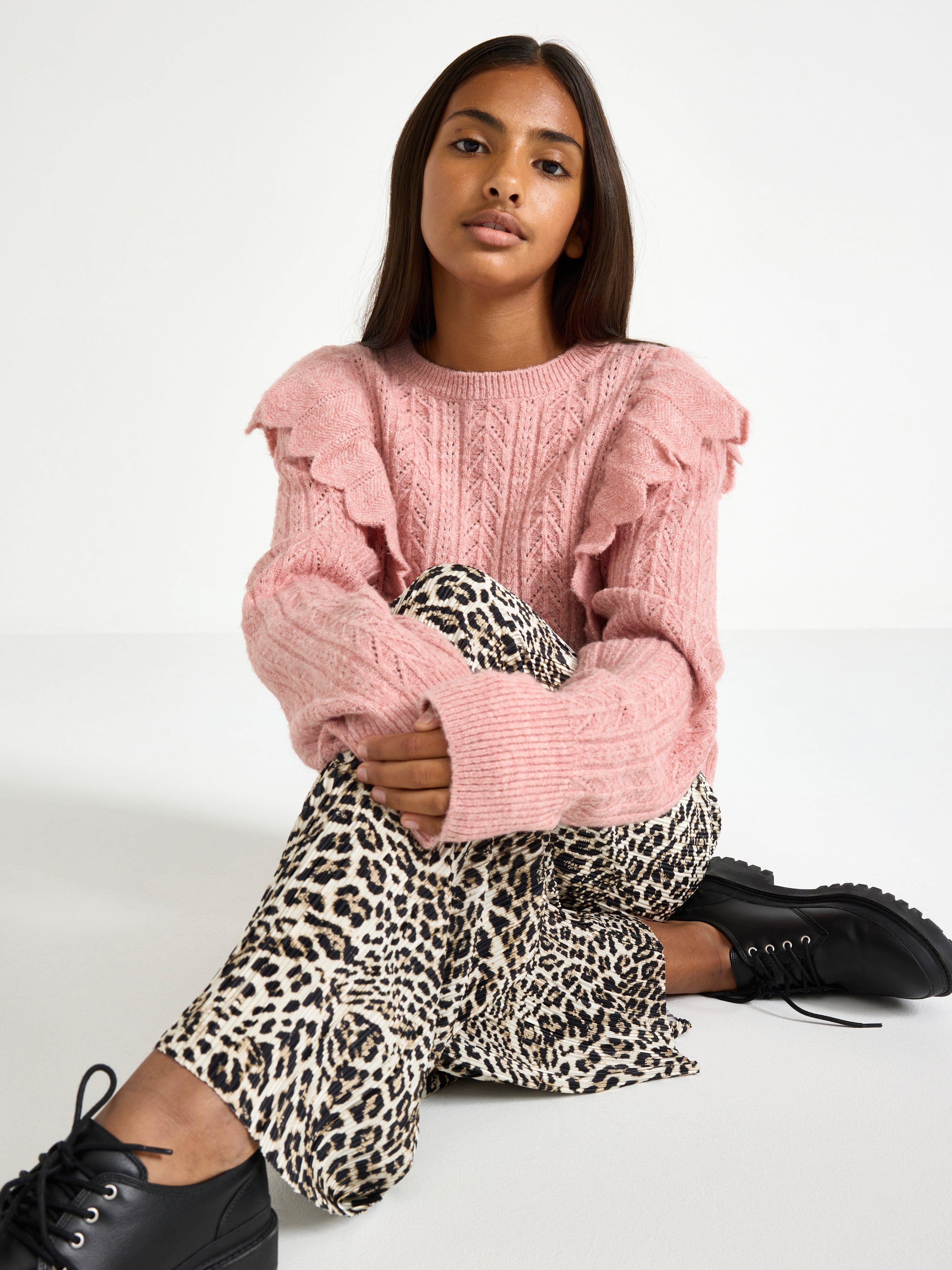 Stickad tröja med volanger | Lindex