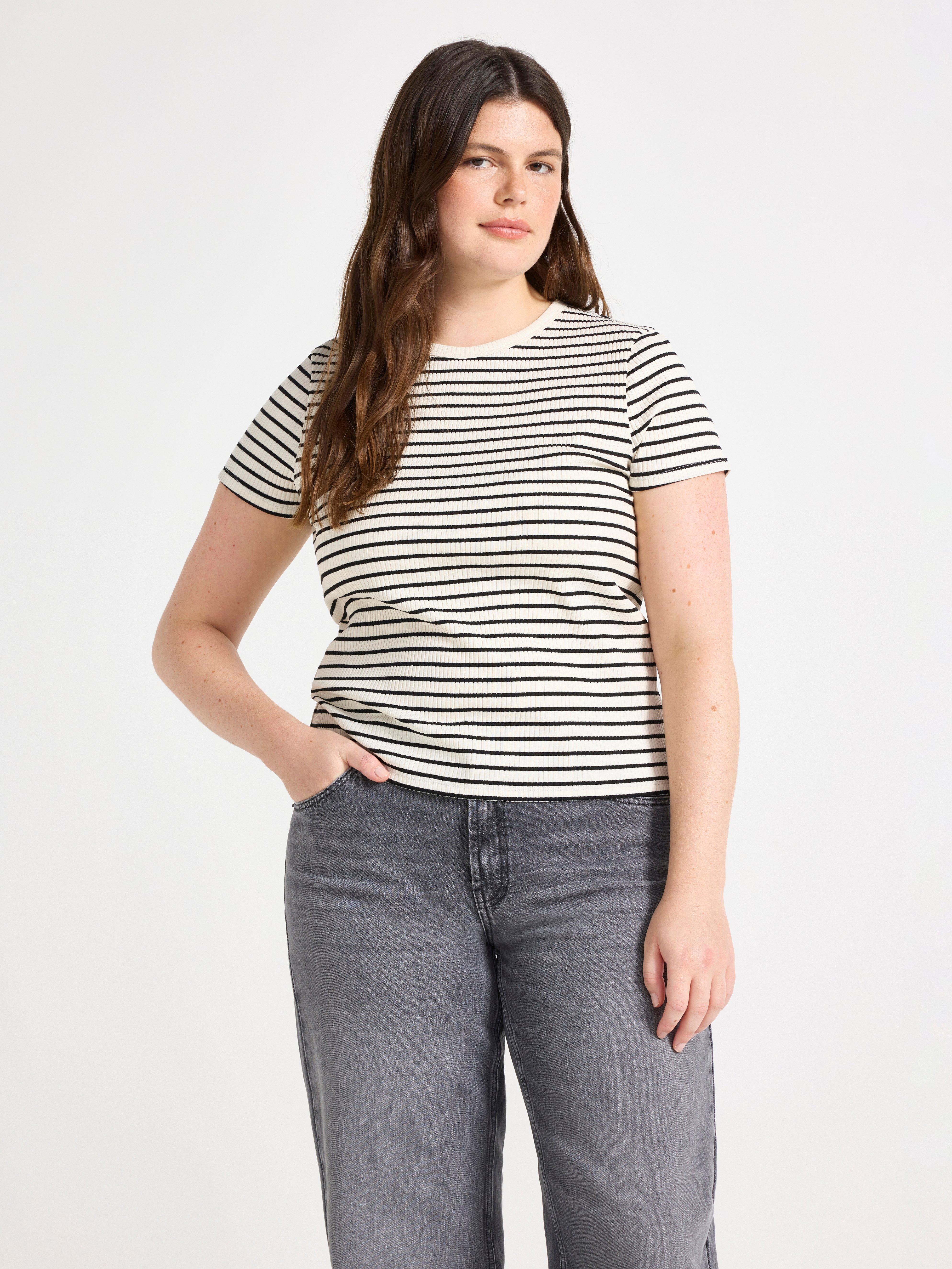 Ribbad kortärmad topp | Lindex
