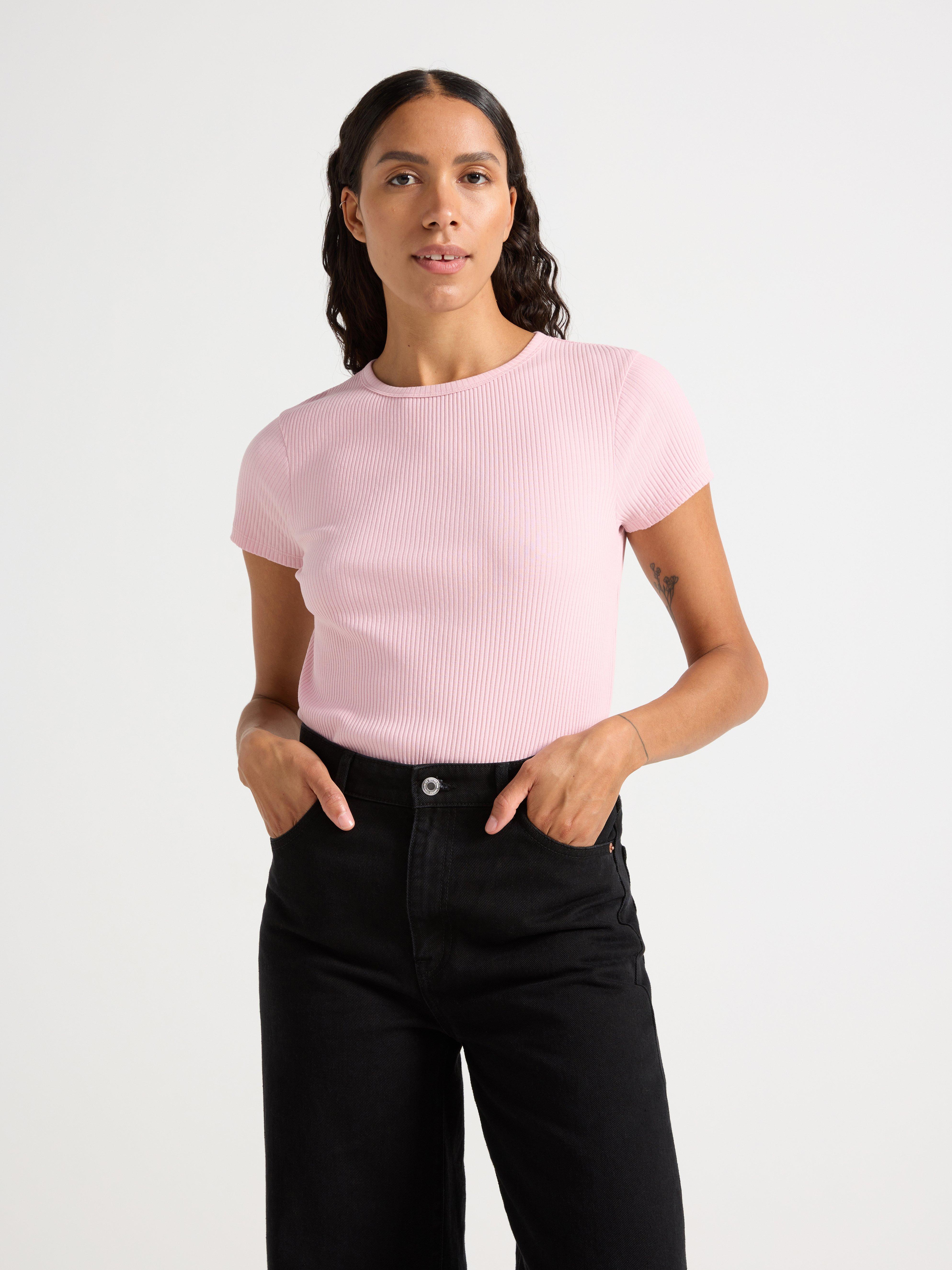 Ribbad kortärmad topp | Lindex