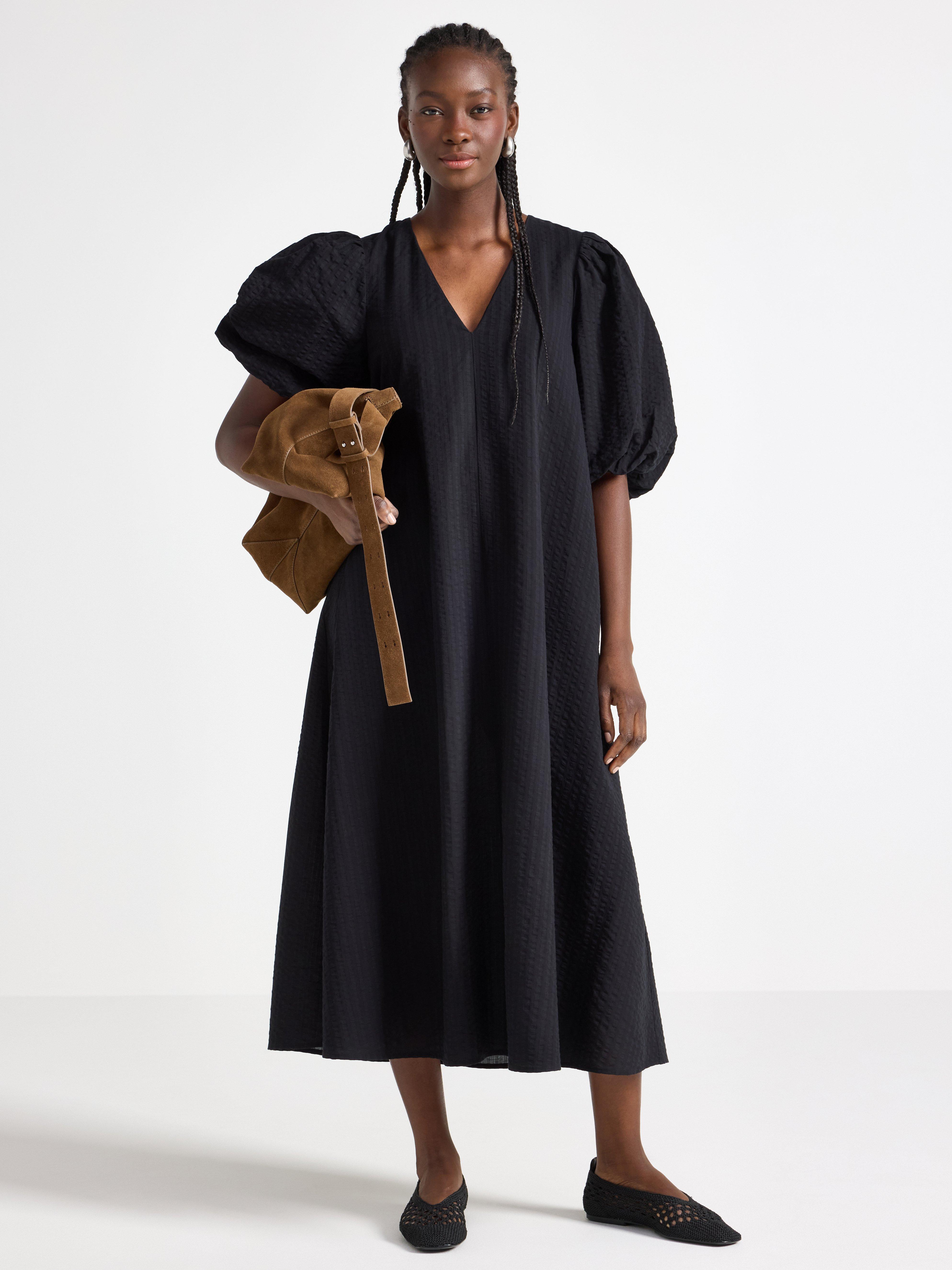 Midi kjole i seersucker | Lindex