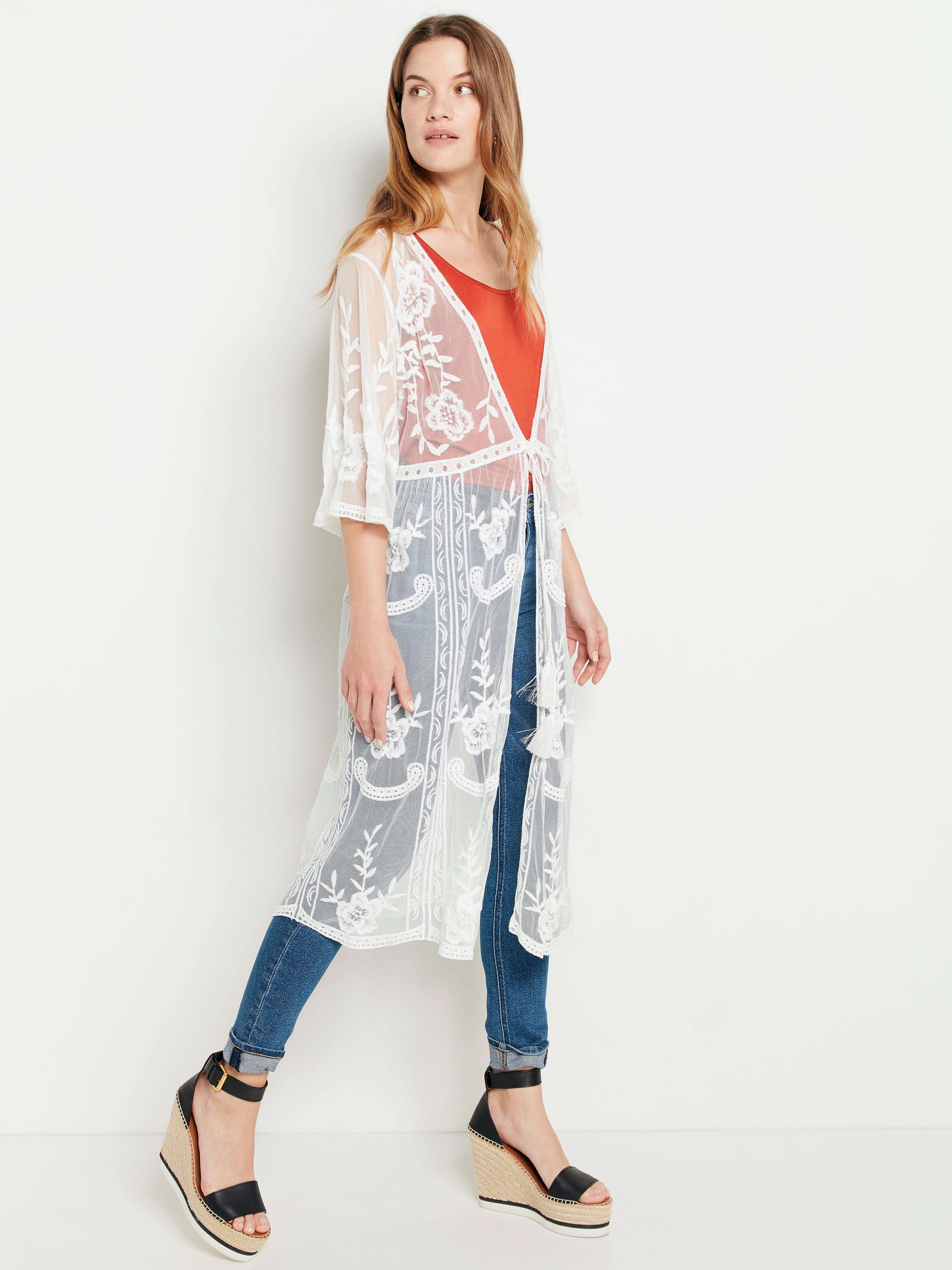White Embroidered Mesh Kimono | Lindex