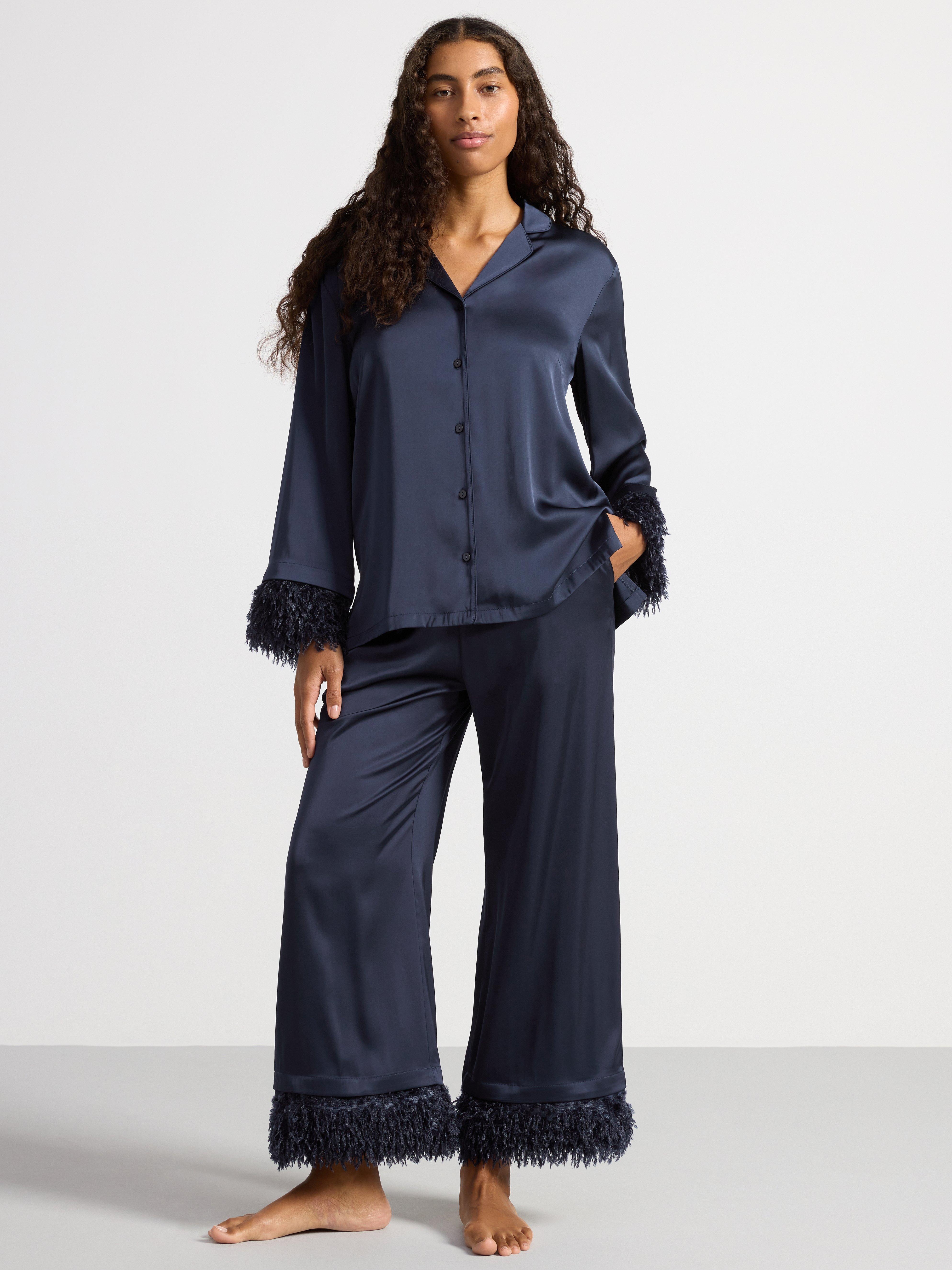 Satin pyjama set with faux feathers | Lindex
