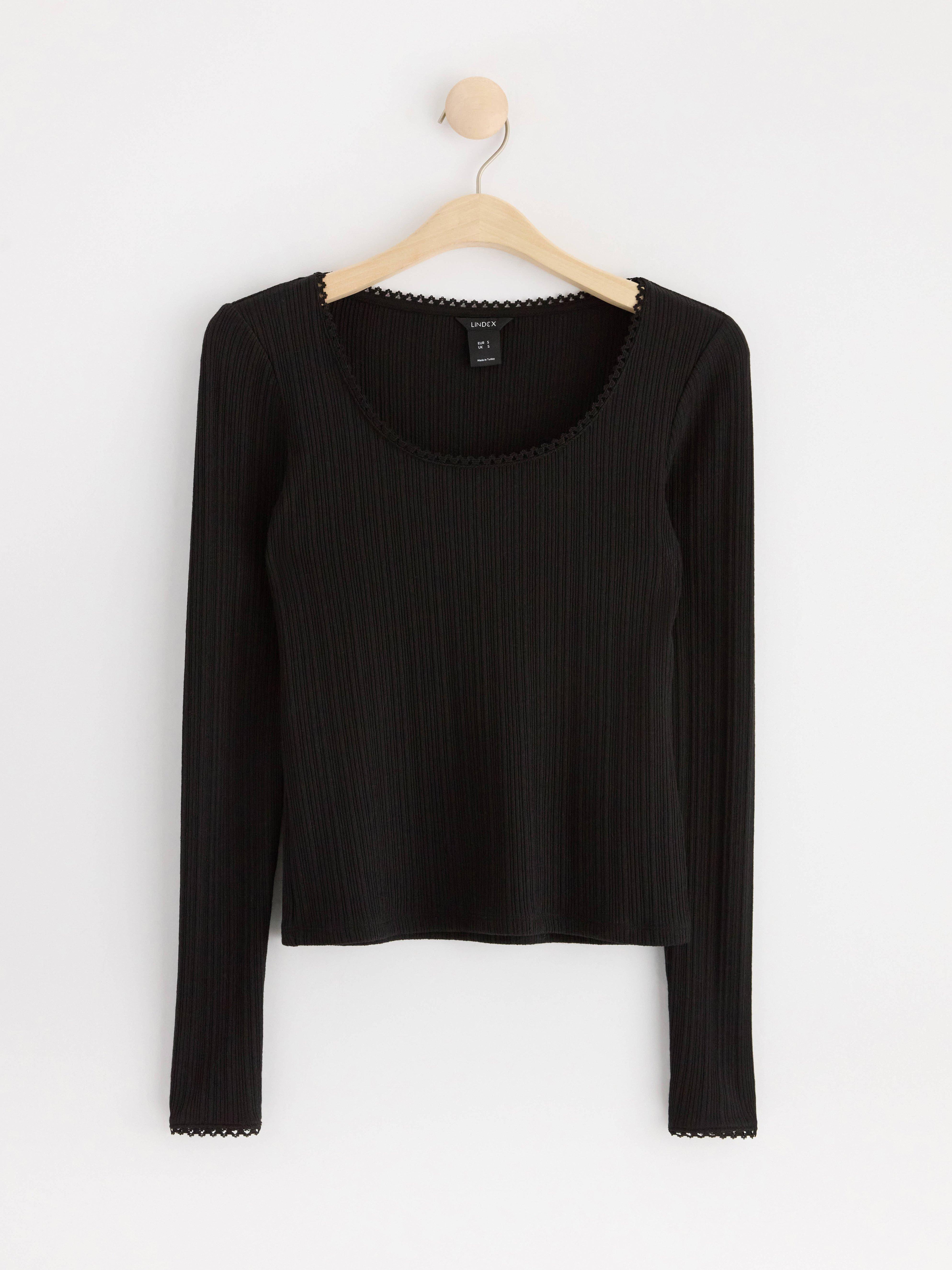 Långärmad ribbad topp | Lindex