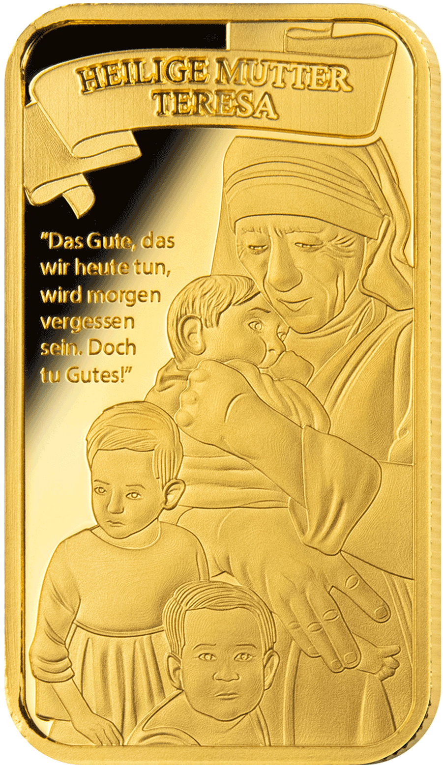 Die Vorderseite des Goldbarren "Heilige Mutter Teresa"