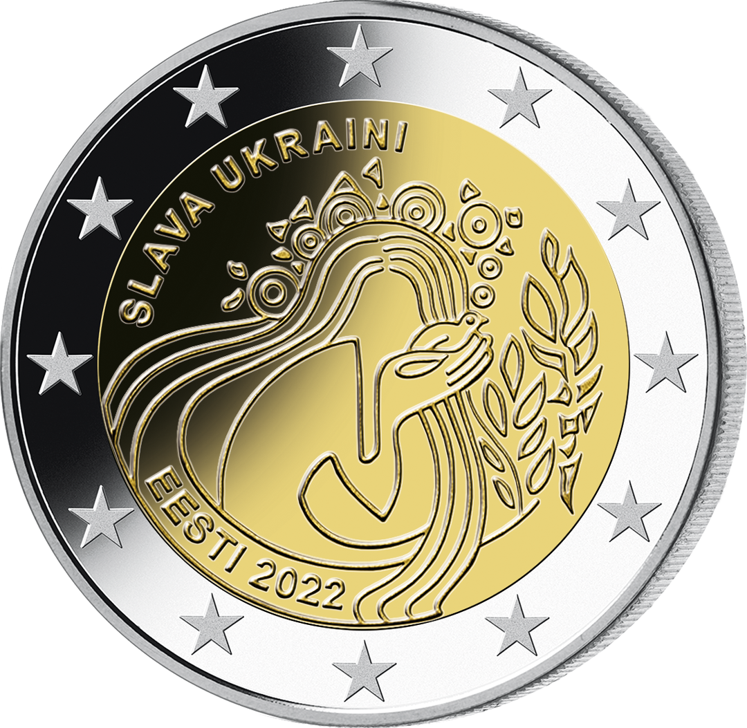 Estland 2022 2 Euro Gedenkmünze Slava Ukraini Mdm