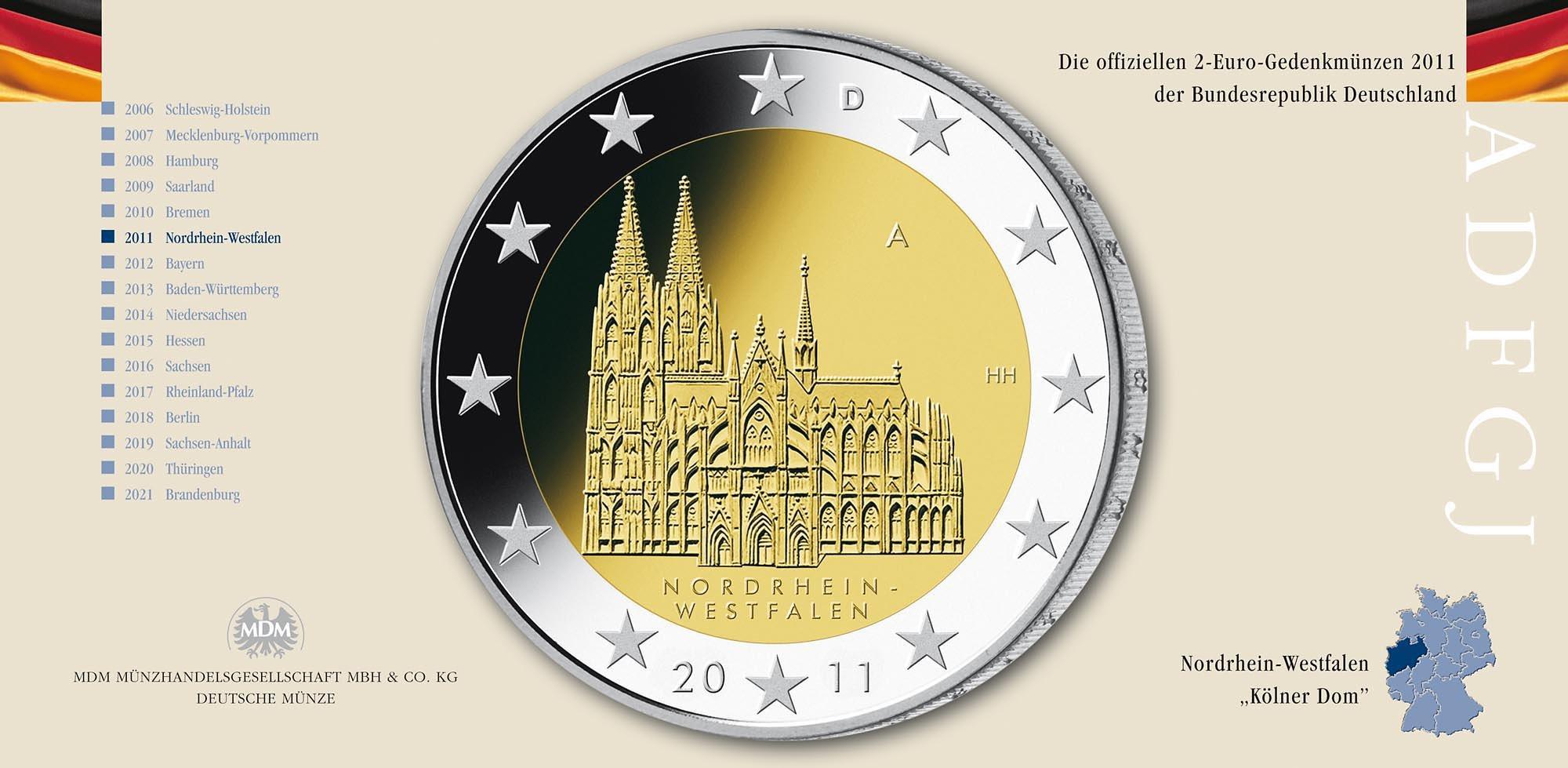 2 Euro Münze 2011 Nordrhein-Westfalen | MDM