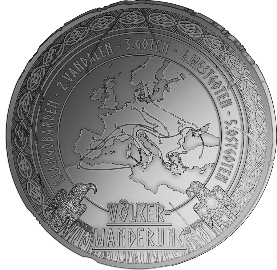 Die Vorderseite der offiziellen Silbermünze mit Antique-Finish ...