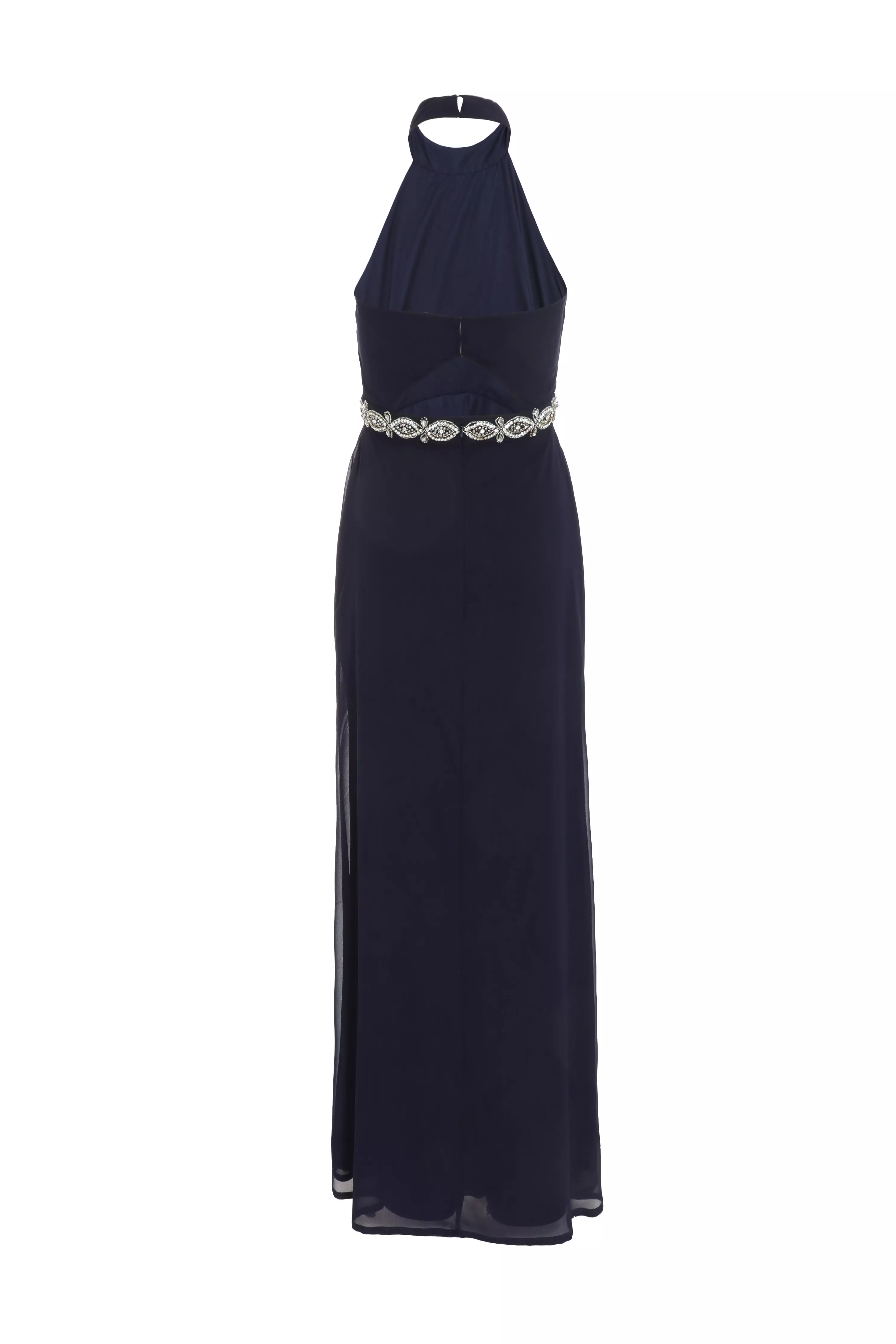 Navy Chiffon Halter Neck Maxi Dress Quiz Clothing