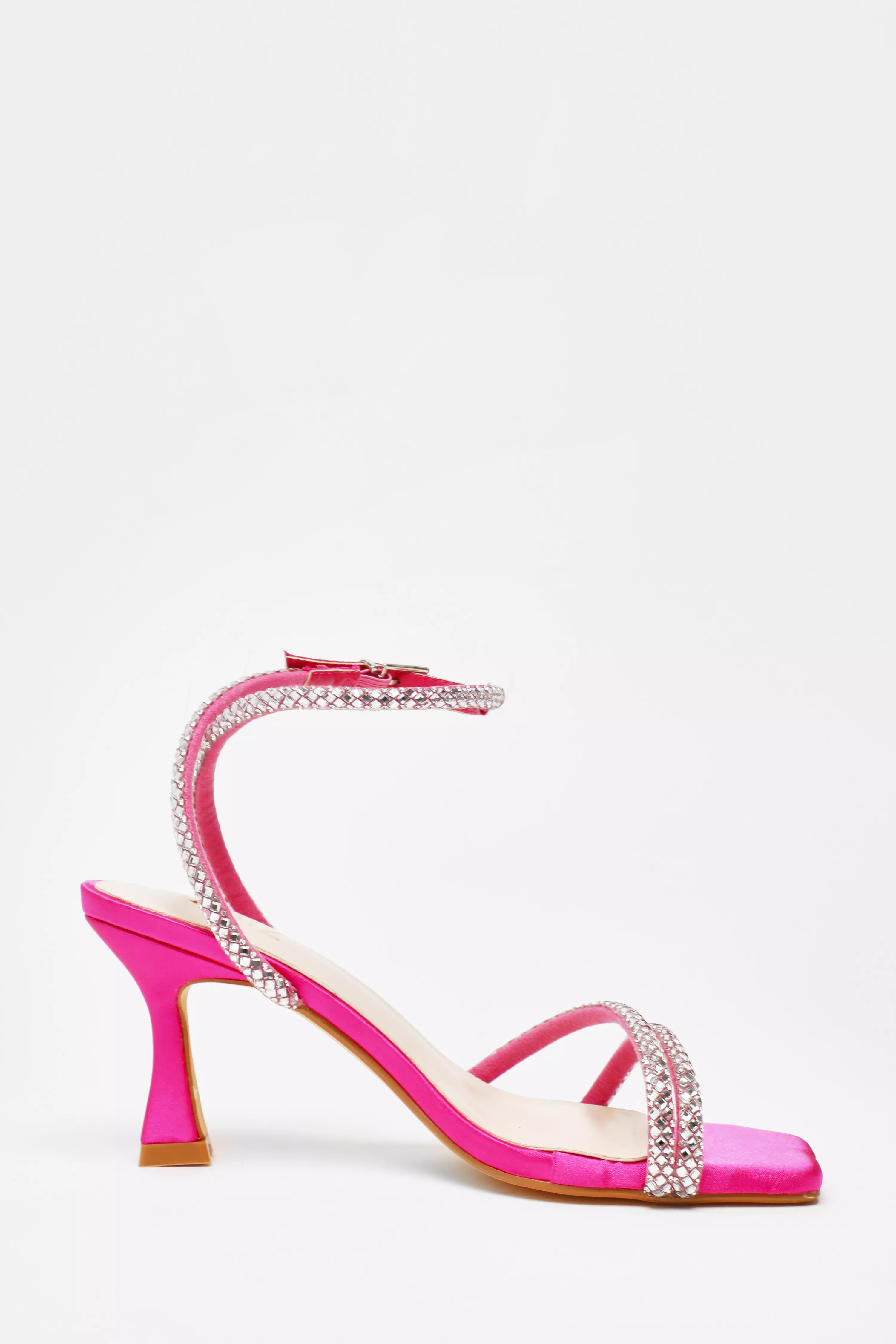 Fuchsia Diamante Asymmetric Heeled Sandals Quiz Clothing