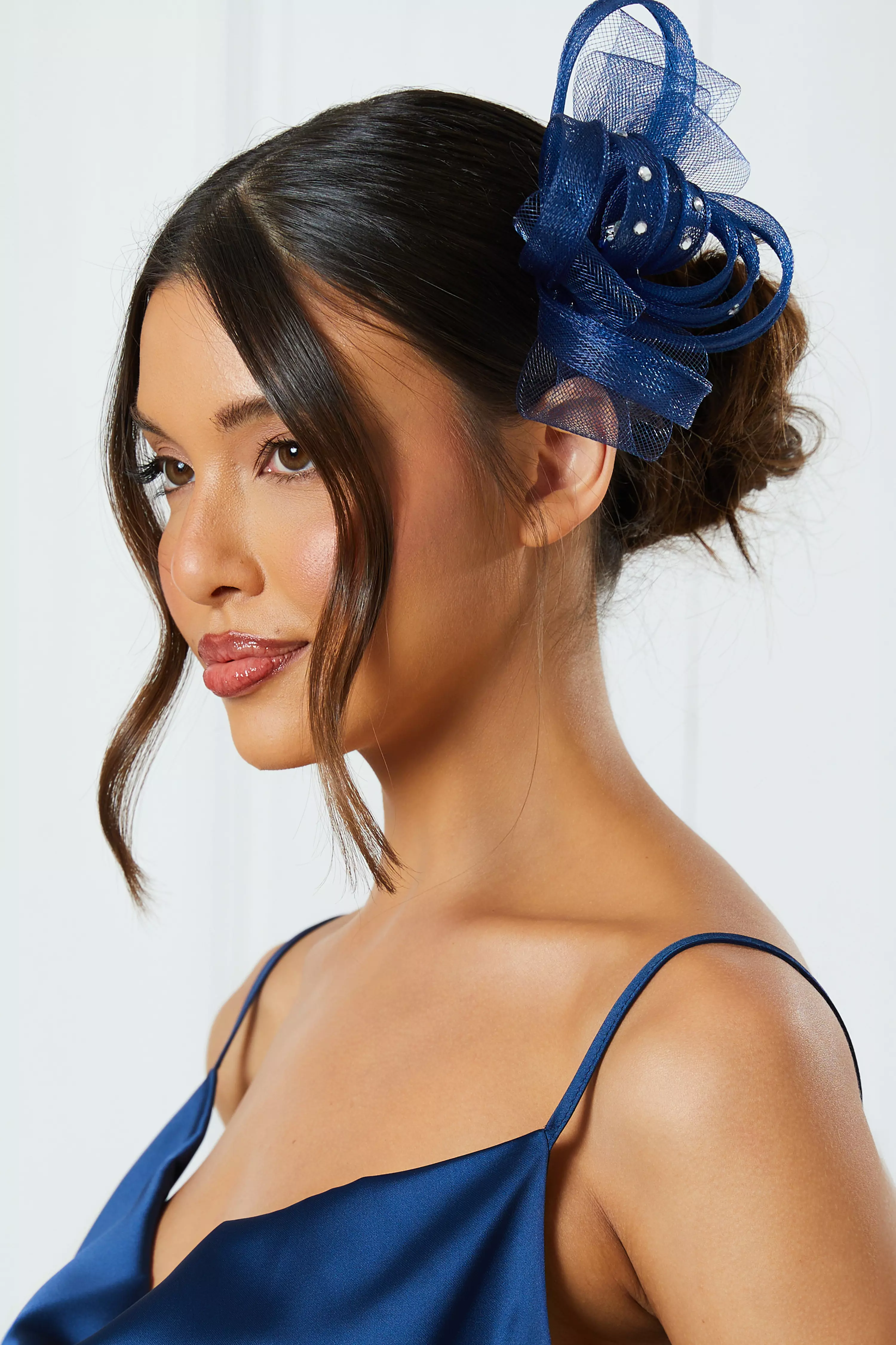 Navy Small Diamante Clip Fascinator - QUIZ Clothing