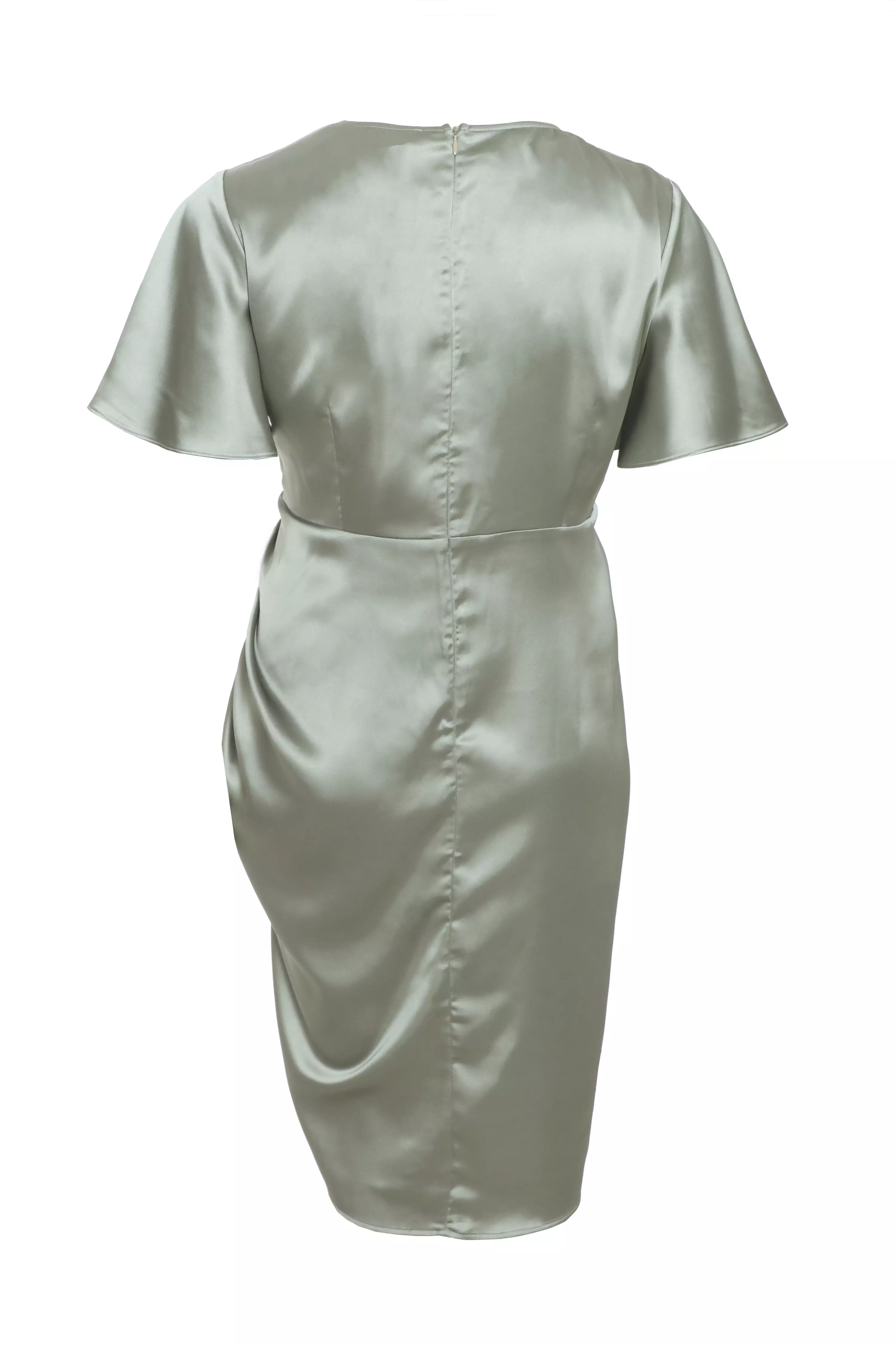Curve Sage Satin Ruched Wrap Midi Dress Quiz Clothing
