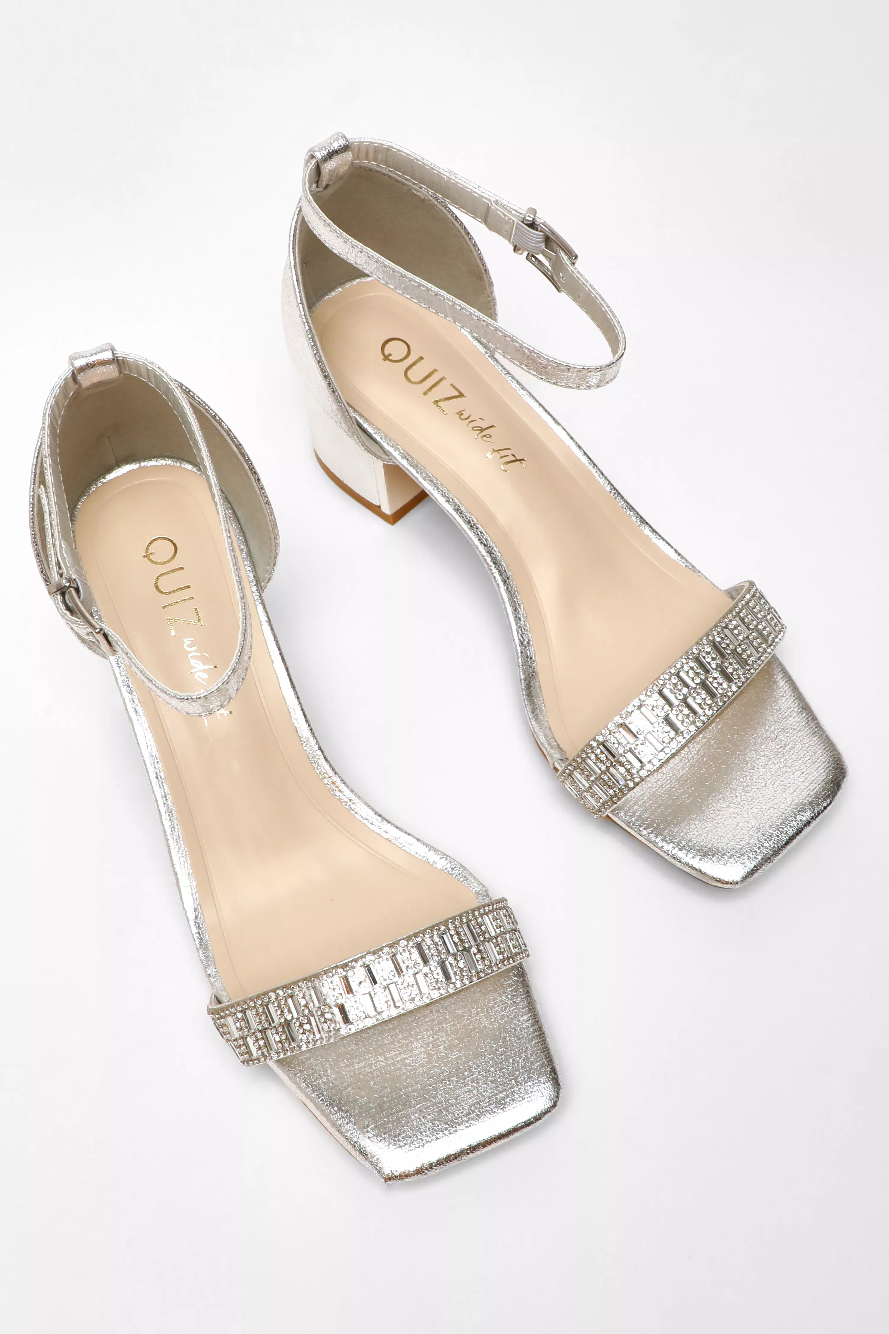 Wide Fit Silver Shimmer Heeled Sandals Quiz Clothing