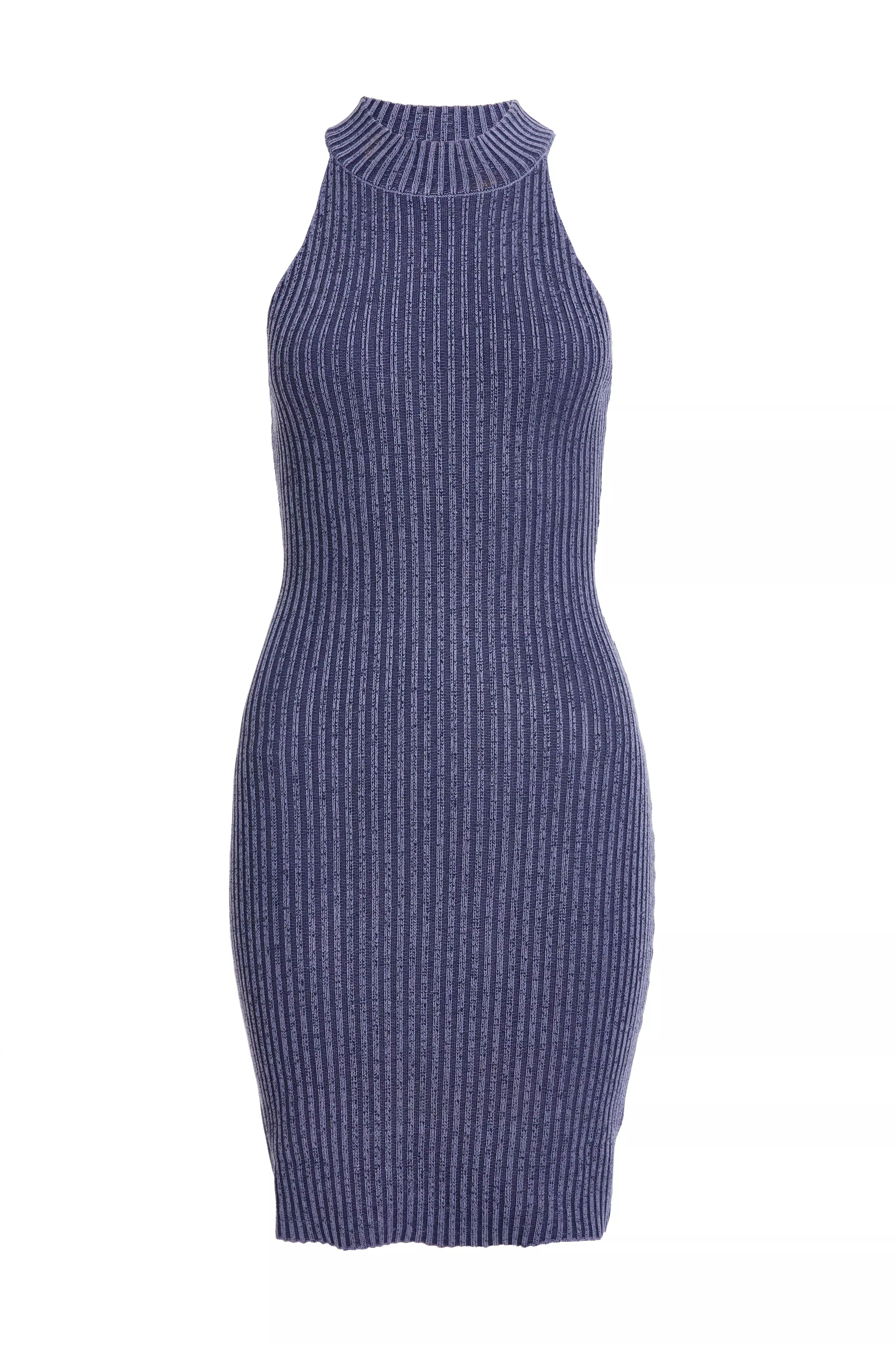 Blue Ribbed Racer Bodycon Mini Dress - QUIZ Clothing