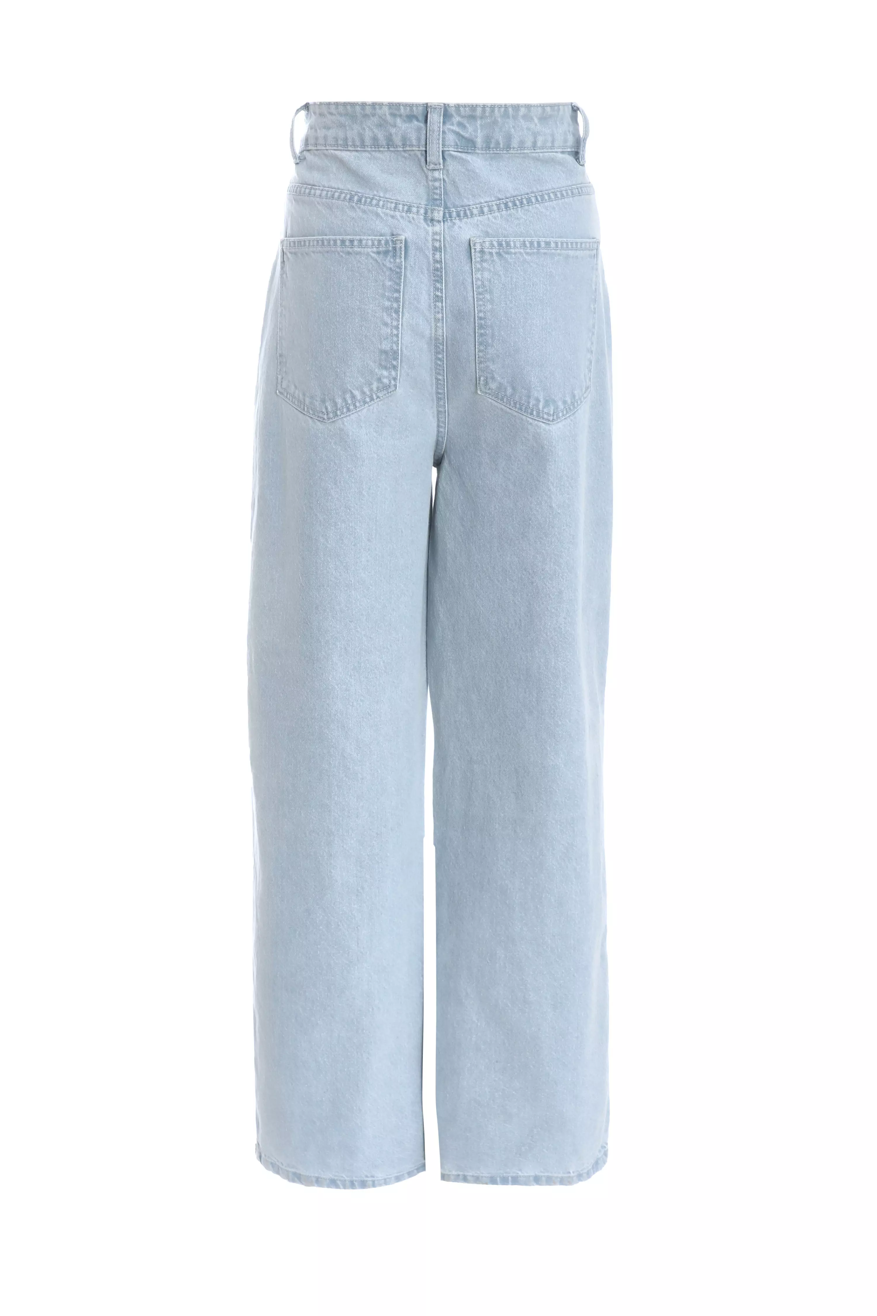 Light Blue Rip Denim Wide Leg Jeans - QUIZ Clothing