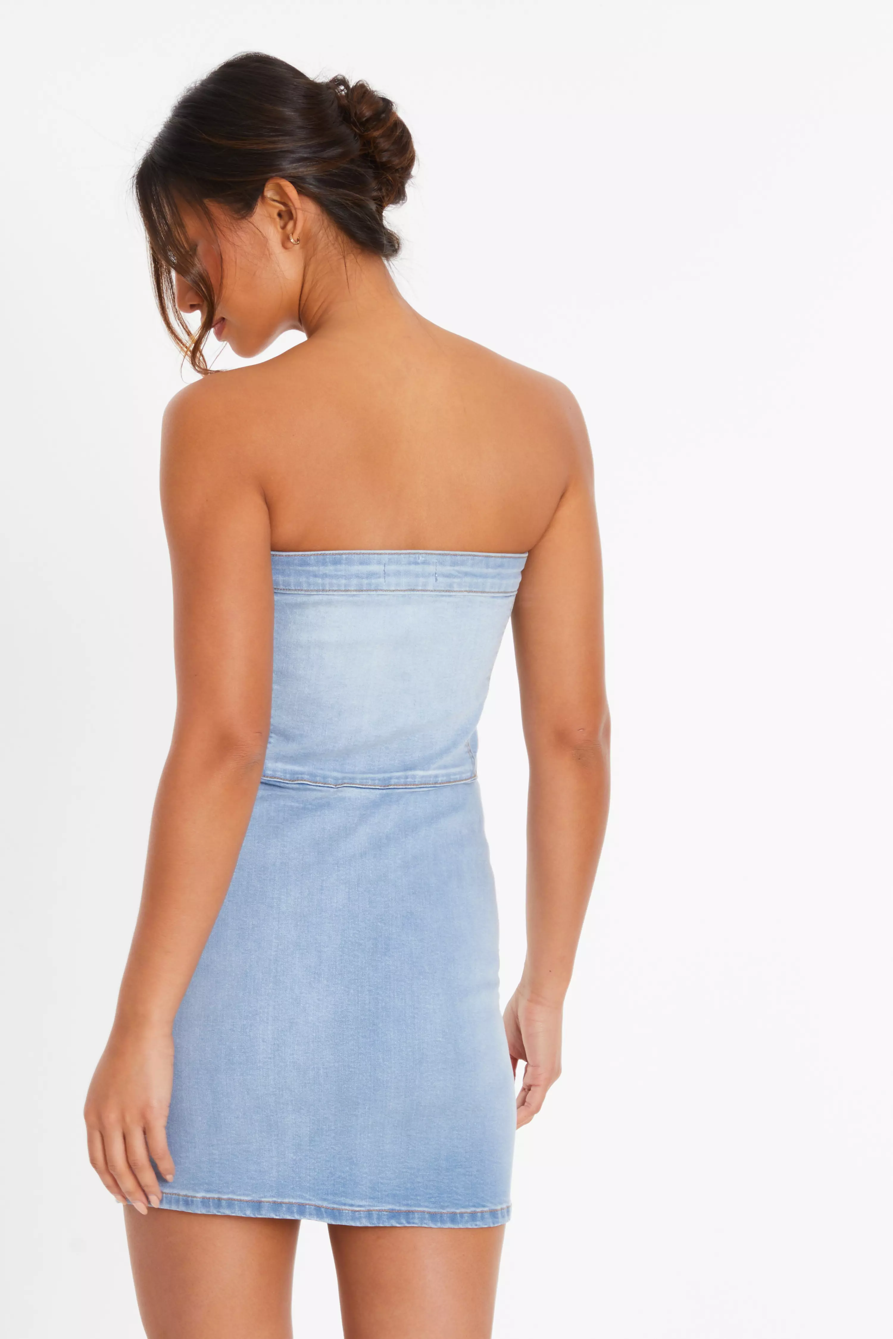 Blue Denim Bandeau Mini Dress Quiz Clothing