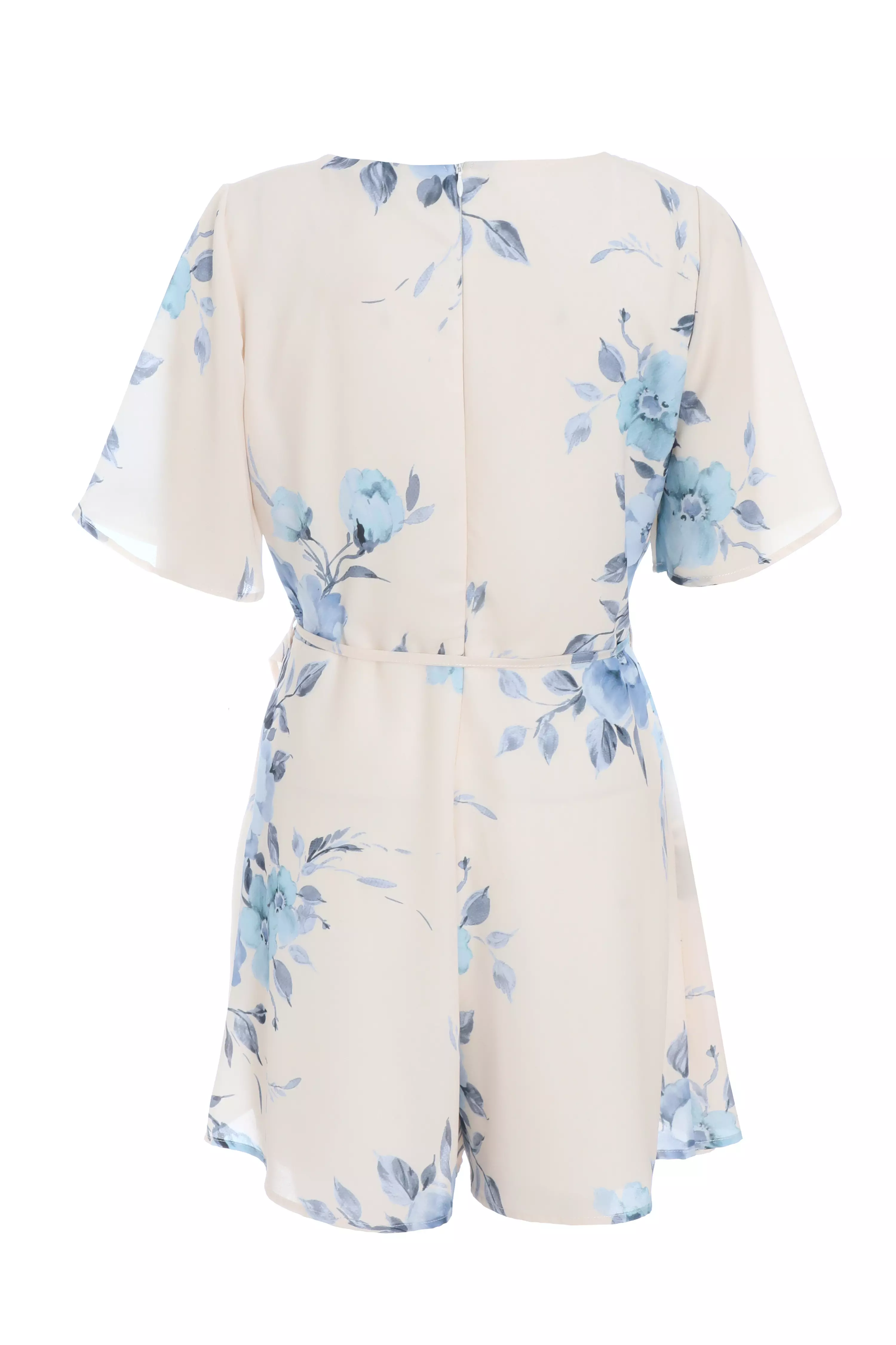 Blue Floral Print Wrap Tie Playsuit Quiz Clothing
