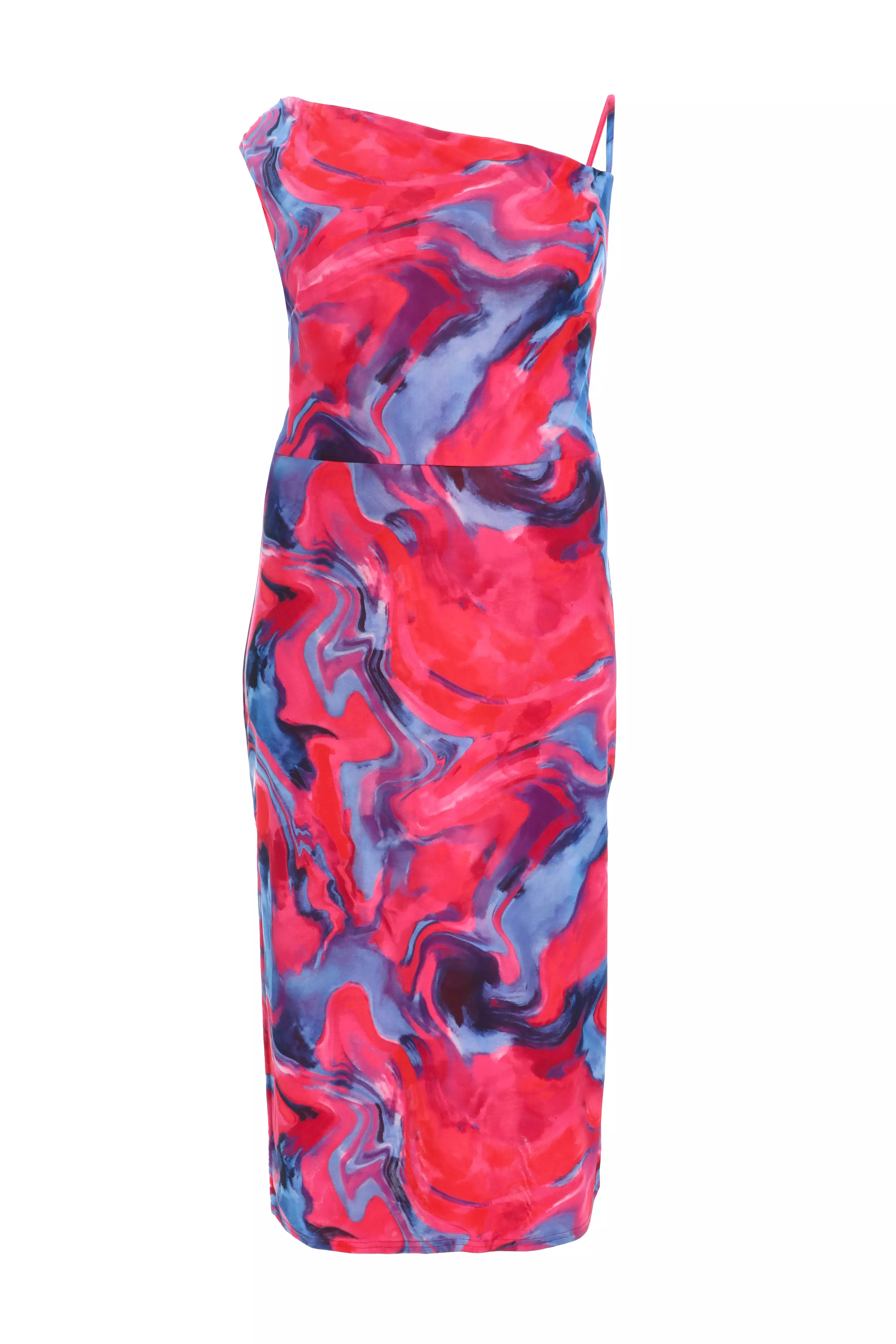 Curve Pink Marble Print Satin Midaxi Dress - QUIZ Clothing