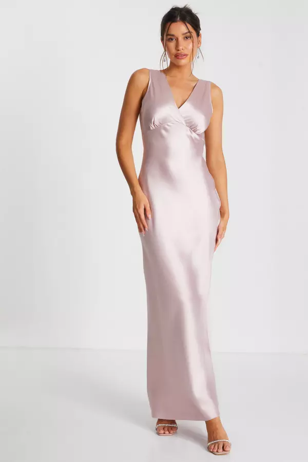 Blush Pink Satin Wrap Maxi Dress - QUIZ Clothing Blush Pink Satin Wrap Maxi Dress - QUIZ Clothing