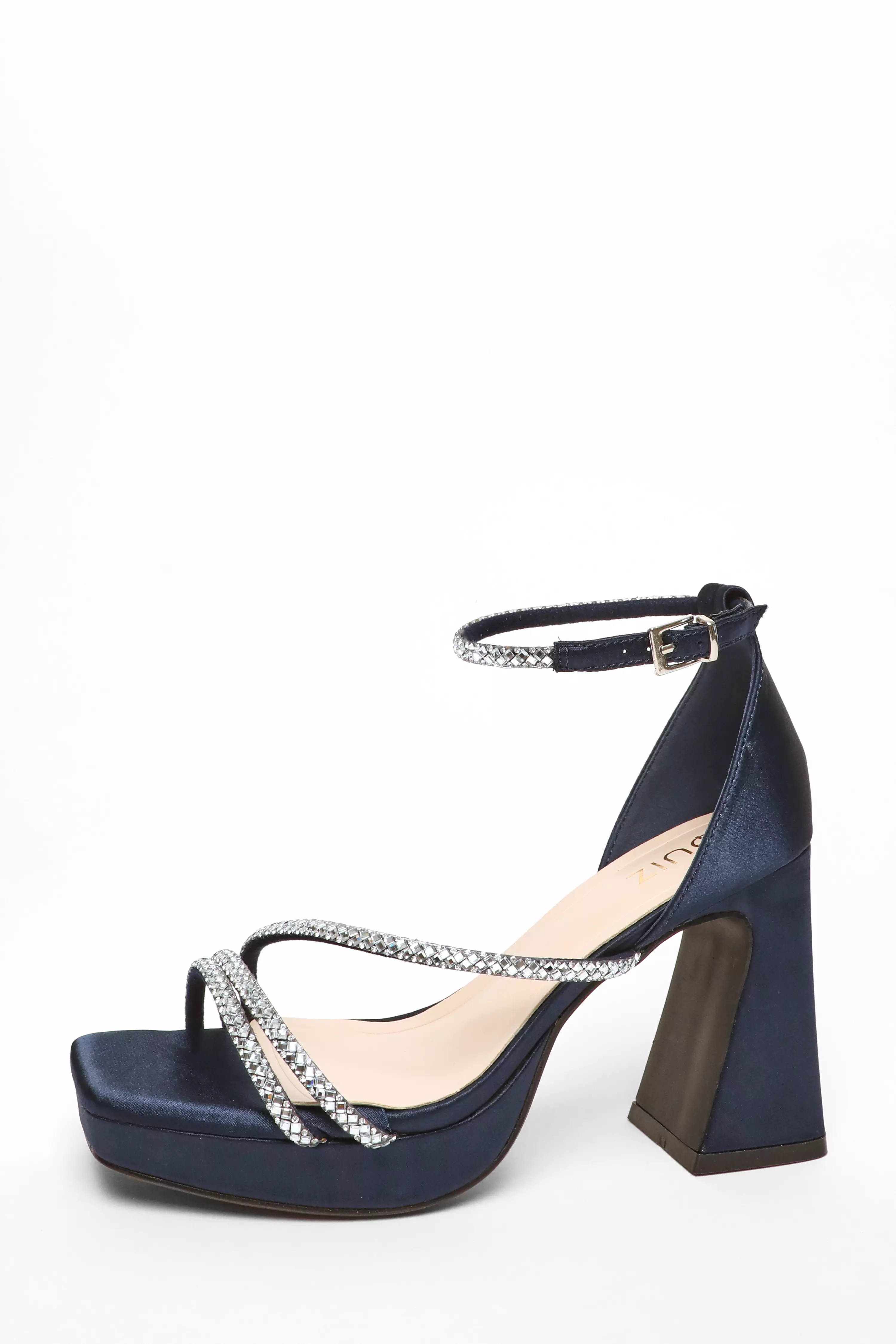 Navy Diamante Strappy Platform Heeled Sandals - QUIZ Clothing