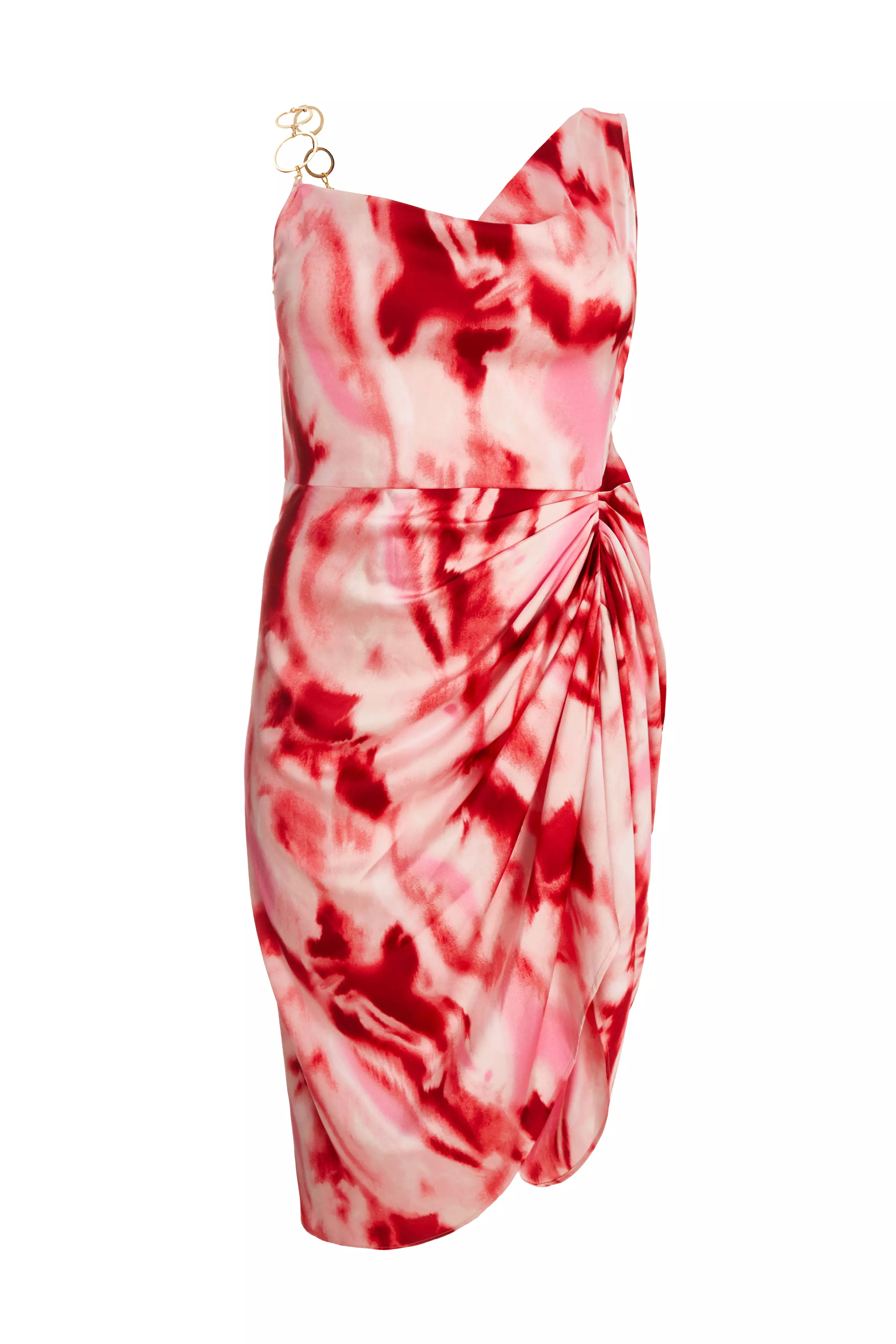 Curve Pink Satin Marble Print Midi Dress - QUIZ Clothing