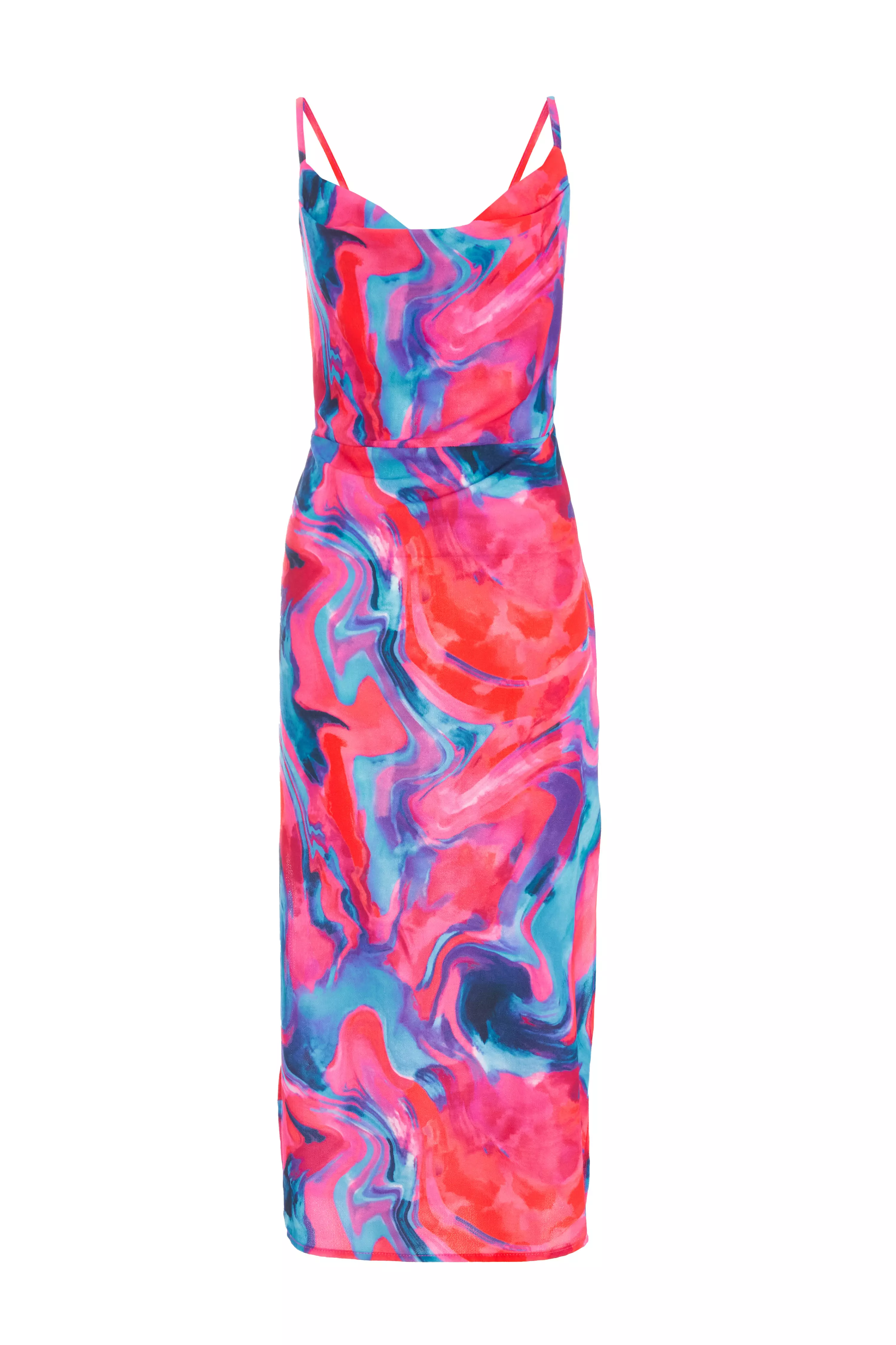 Pink Satin Marble Print Dress - QUIZ Clothing