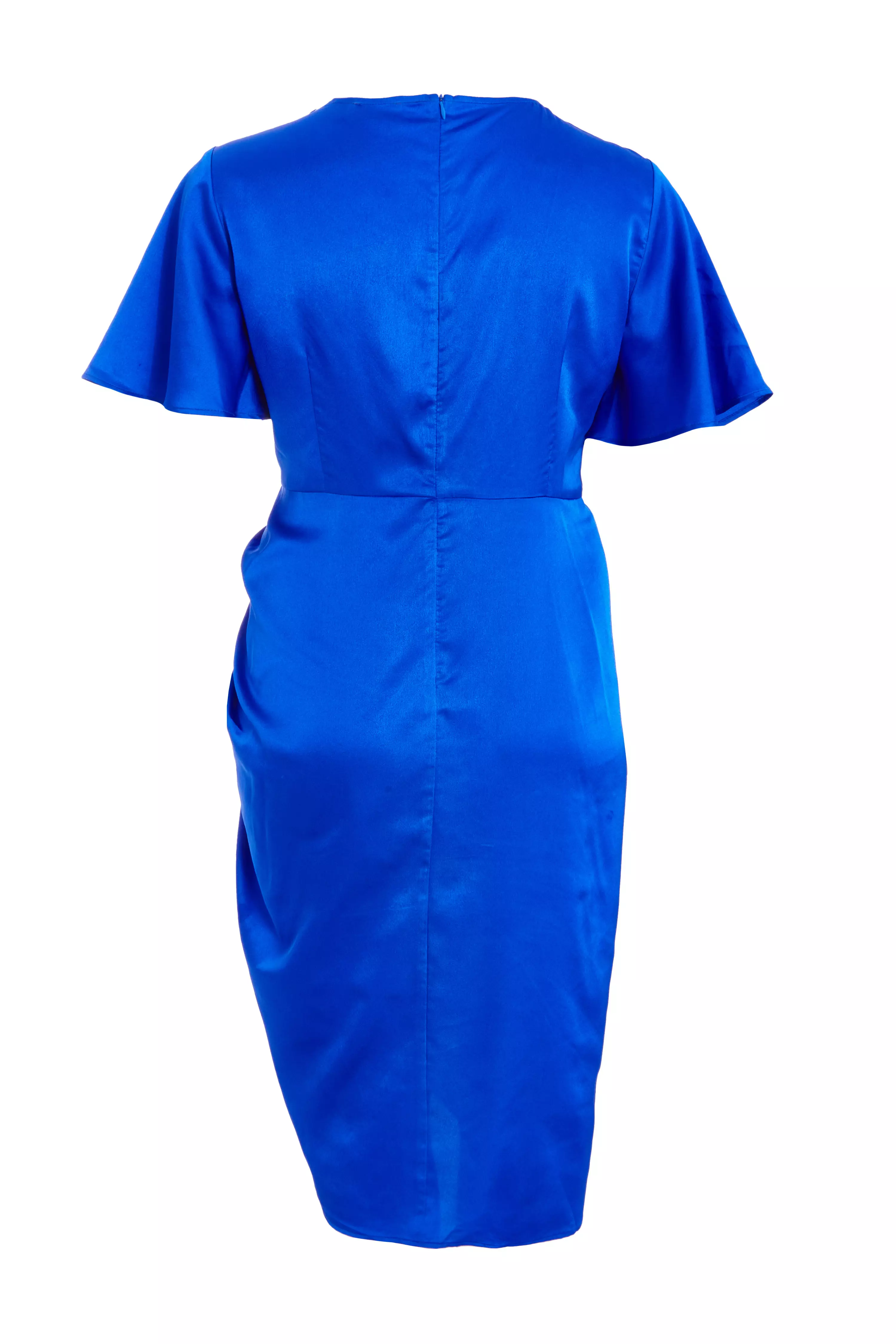 Curve Royal Blue Satin Ruched Wrap Midi Dress Quiz Clothing