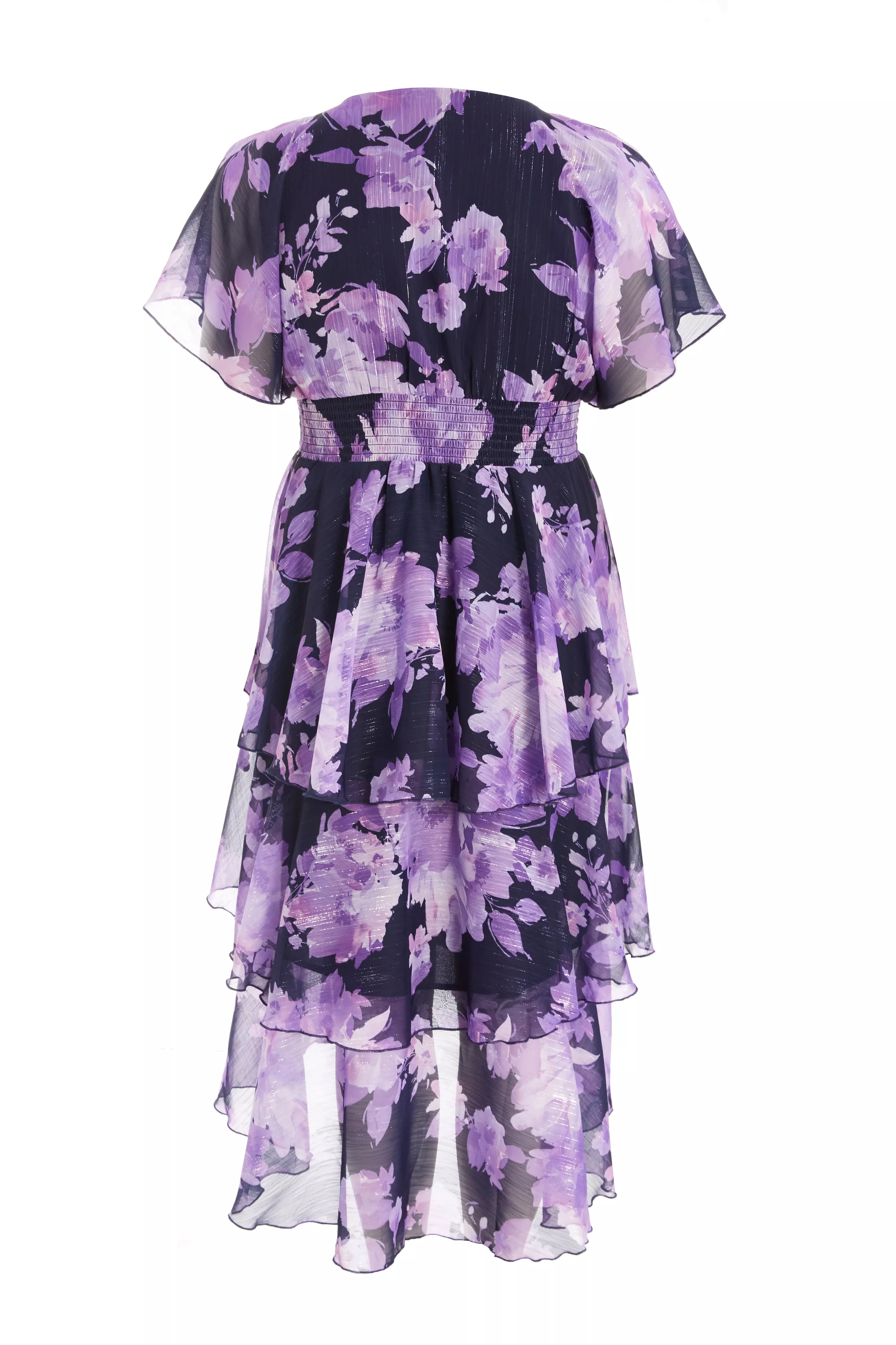 Curve Navy Floral Dip Hem Midi Dress Quiz Clothing