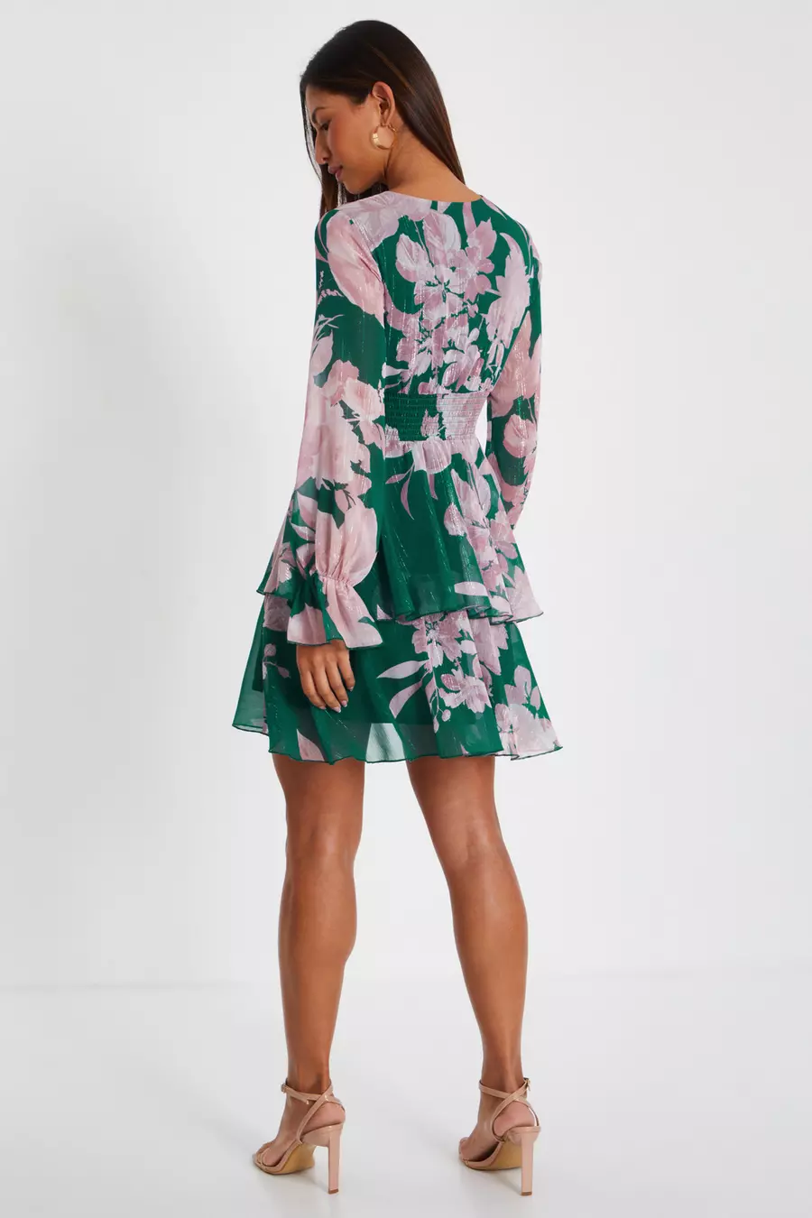 Bottle Green Floral Frill Skater Dress Quiz Clothing