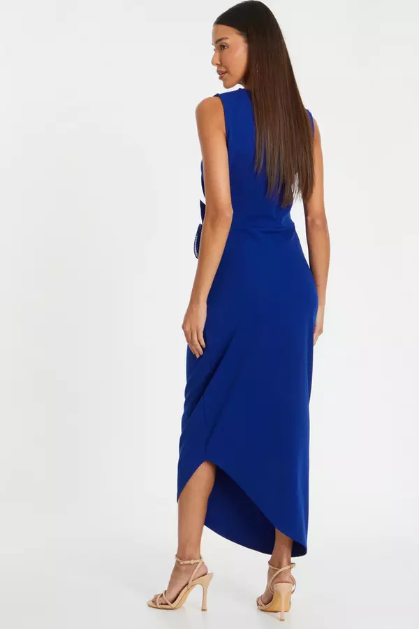 Royal Blue Flower Asymmetric Midaxi Dress - QUIZ Clothing Royal Blue Flower Asymmetric Midaxi Dress - QUIZ Clothing