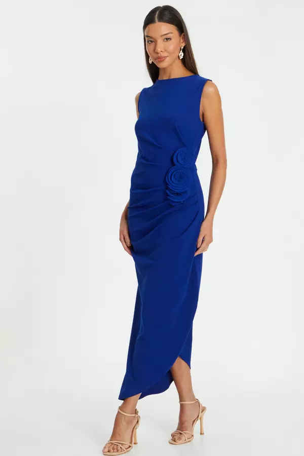 Royal Blue Flower Asymmetric Midaxi Dress - QUIZ Clothing Royal Blue Flower Asymmetric Midaxi Dress - QUIZ Clothing