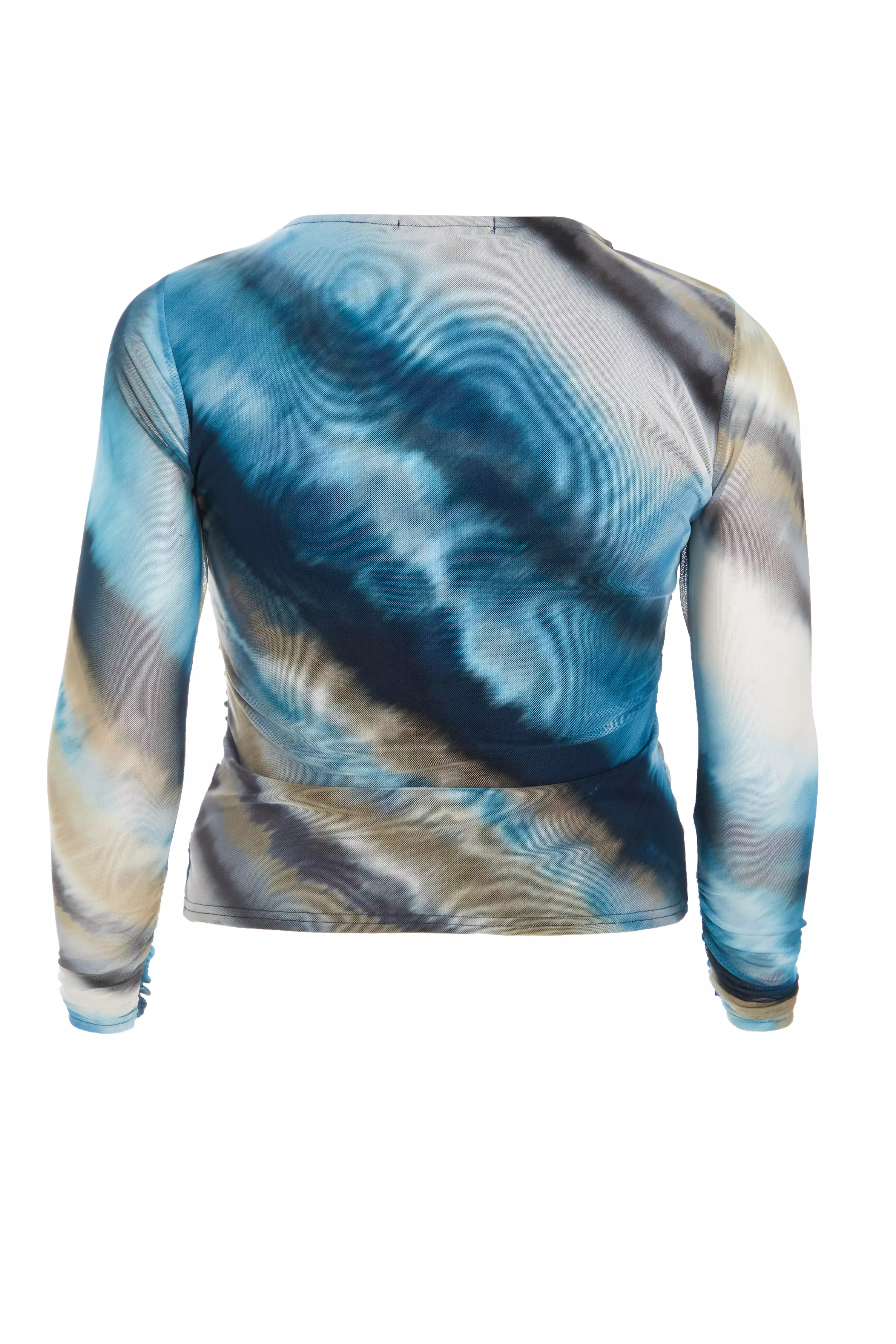 Curve Blue Mesh Ombre Ruched Top - QUIZ Clothing