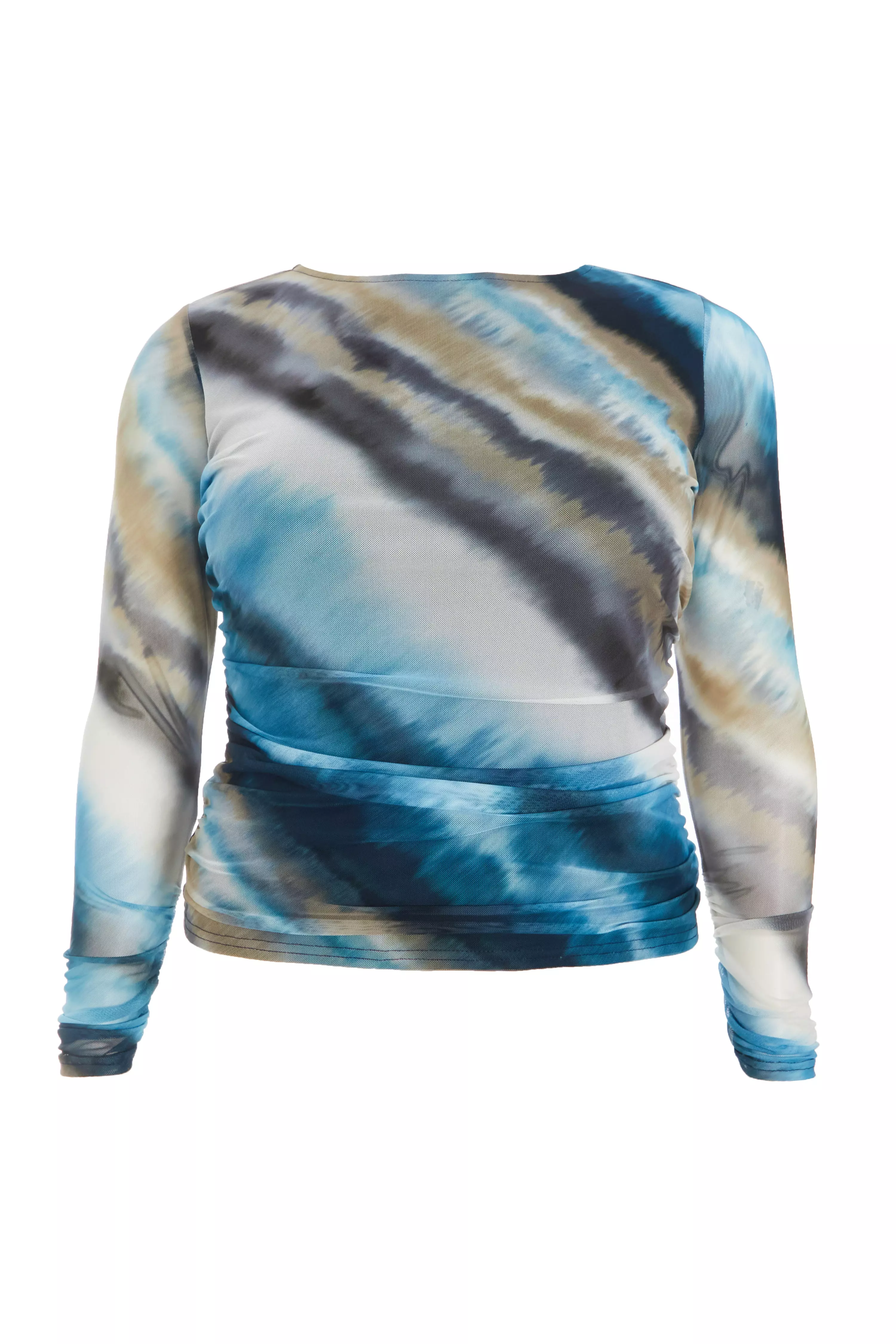 Curve Blue Mesh Ombre Ruched Top - QUIZ Clothing