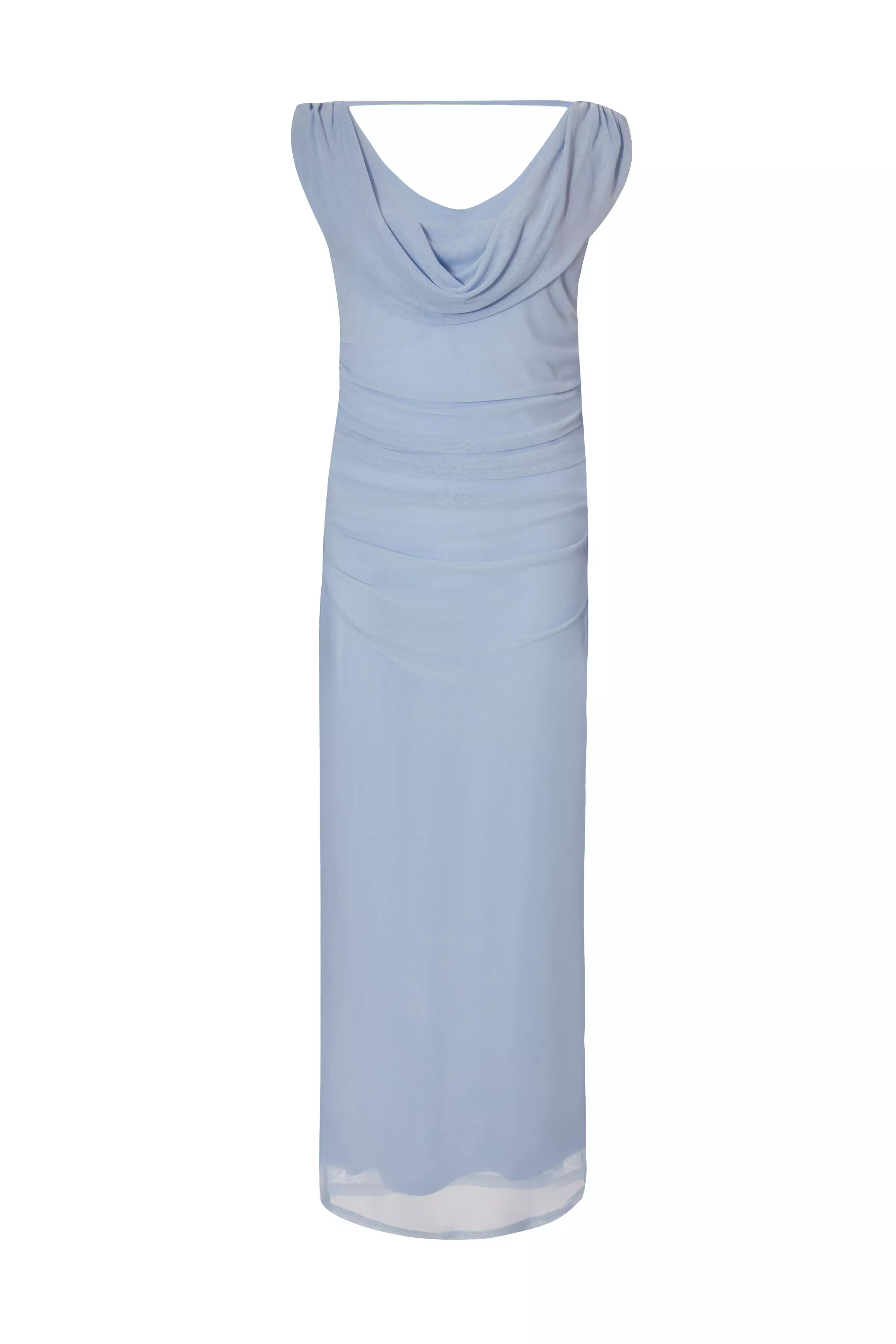 Pale Blue Mesh Cowl Midaxi Dress - QUIZ Clothing