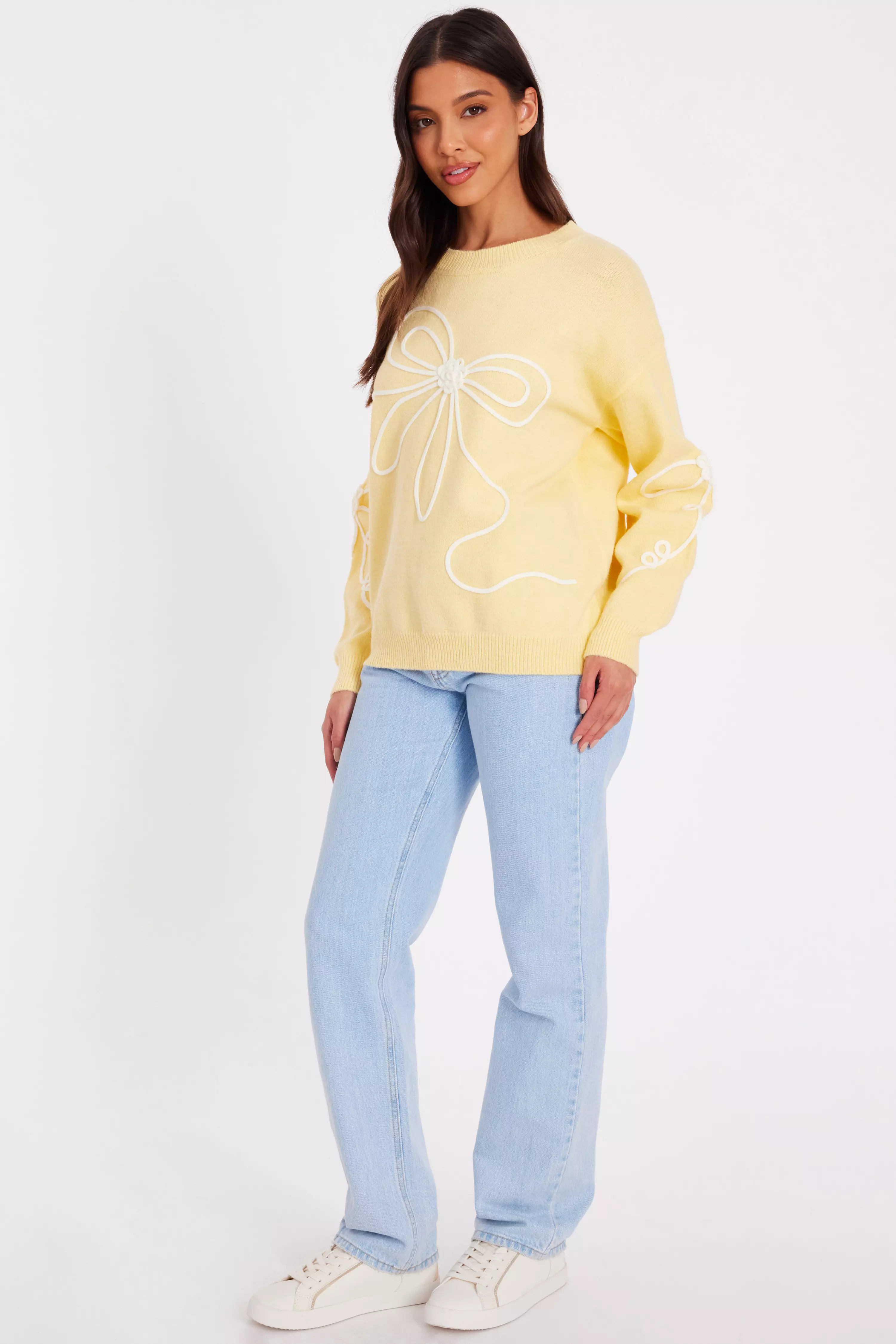 Yellow Stitch Bow Jumper - QUIZ Clothing