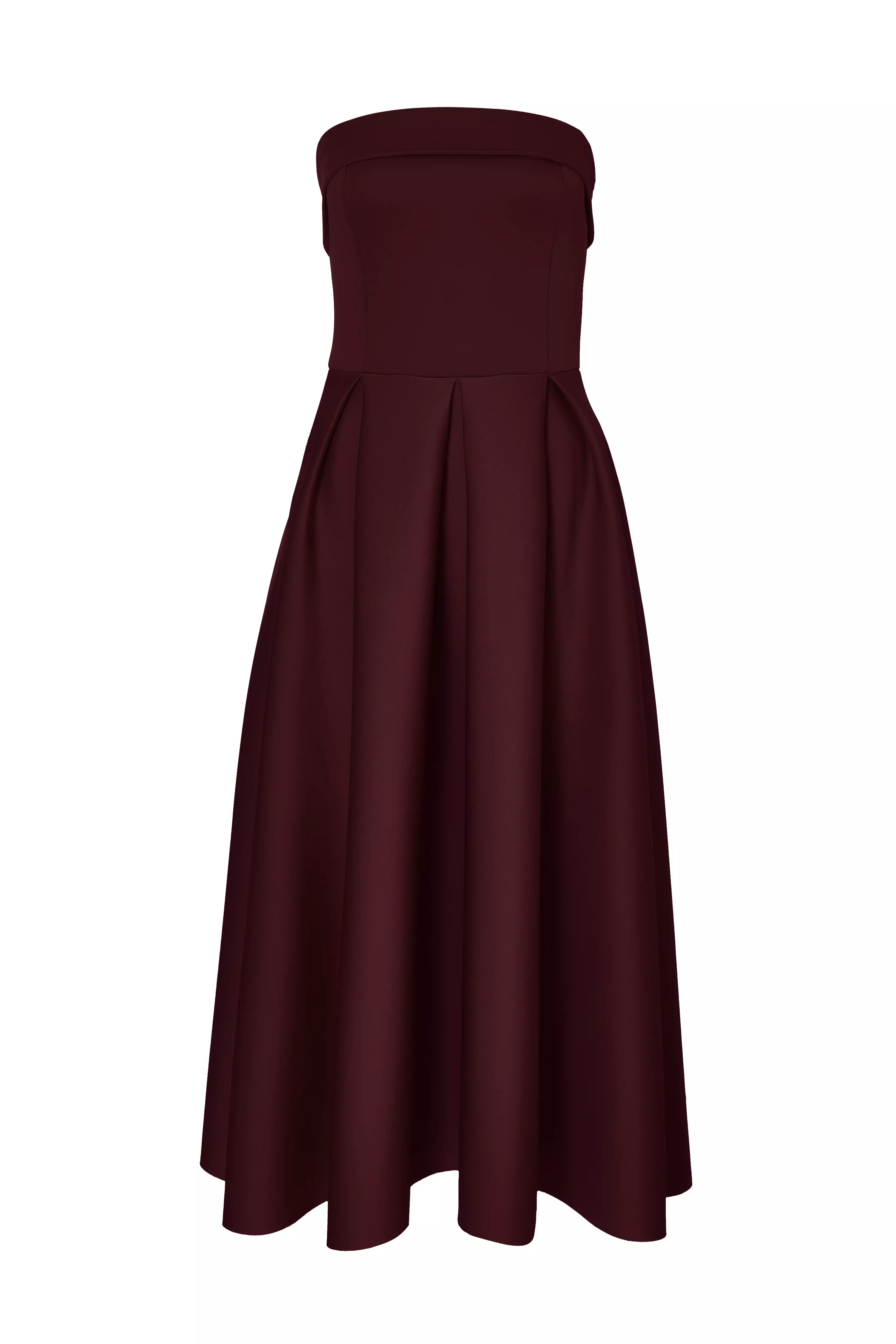 Petite Burgundy Bandeau Skater Dress - QUIZ Clothing