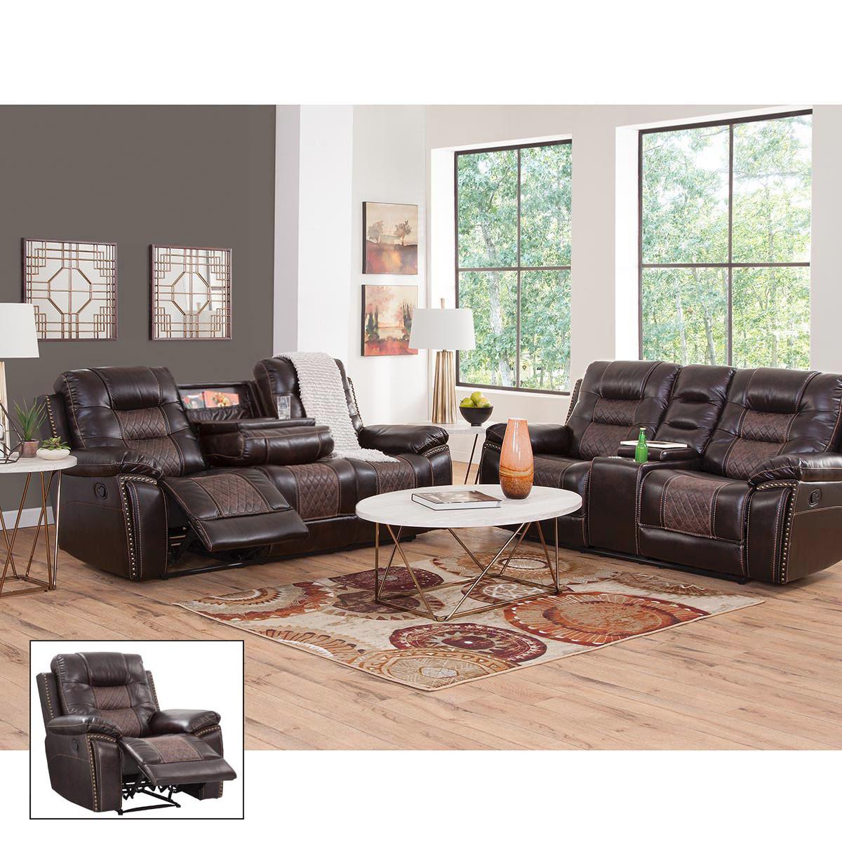 Rent to Own Amalfi Commodore USB Reclining Sofa, Console Loveseat with ...