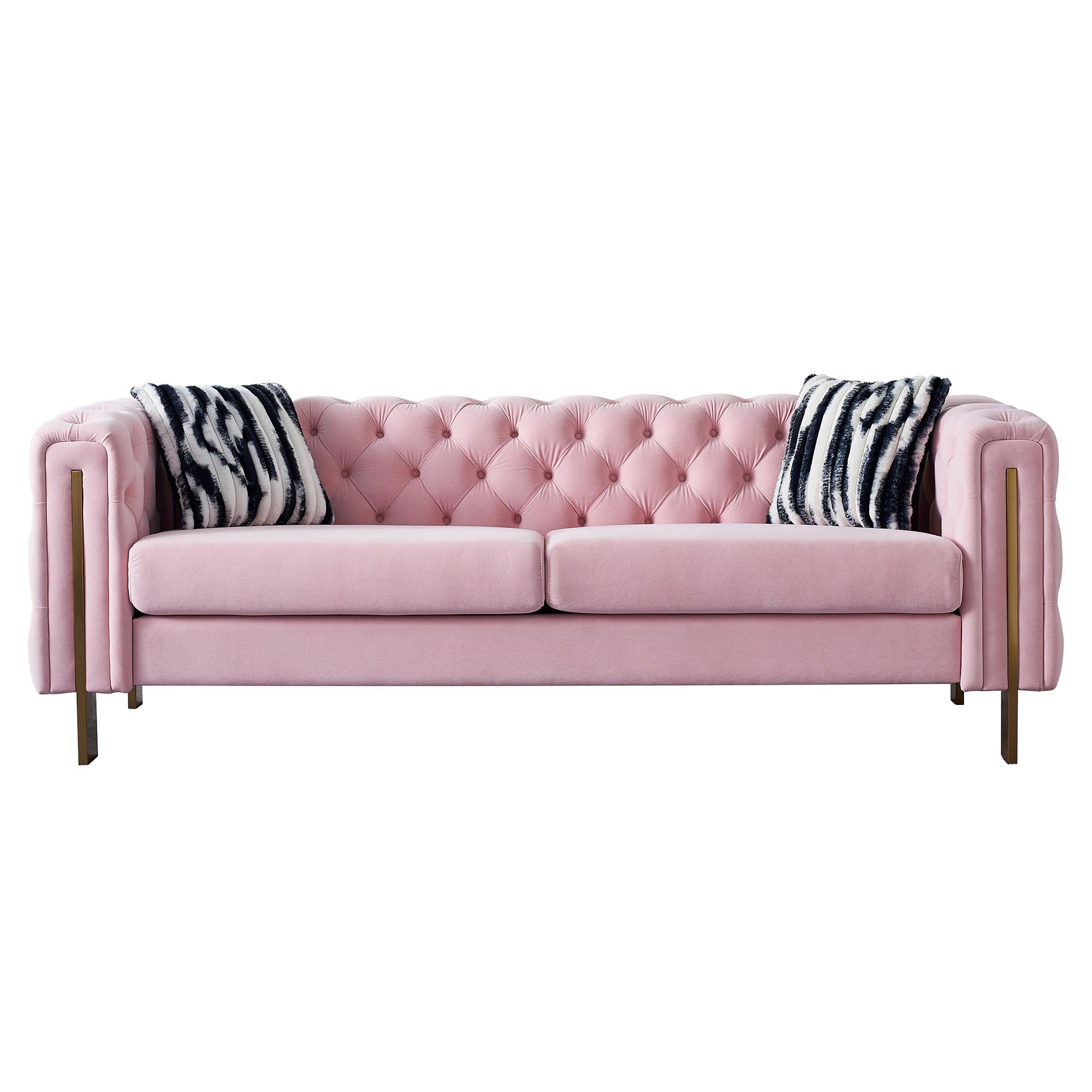 Rent to Own Living Essentials Davenport Pink Velvet Tuft Sofa with ...