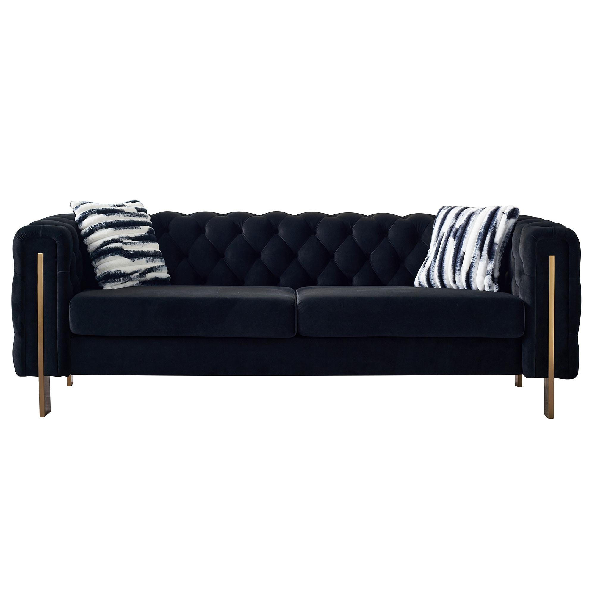 Rent to Own Living Essentials Davenport Black Velvet Tuft Sofa with ...
