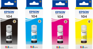 104 EcoTank Ink Series 104 4 Colour Ink Bottles Inks Ink