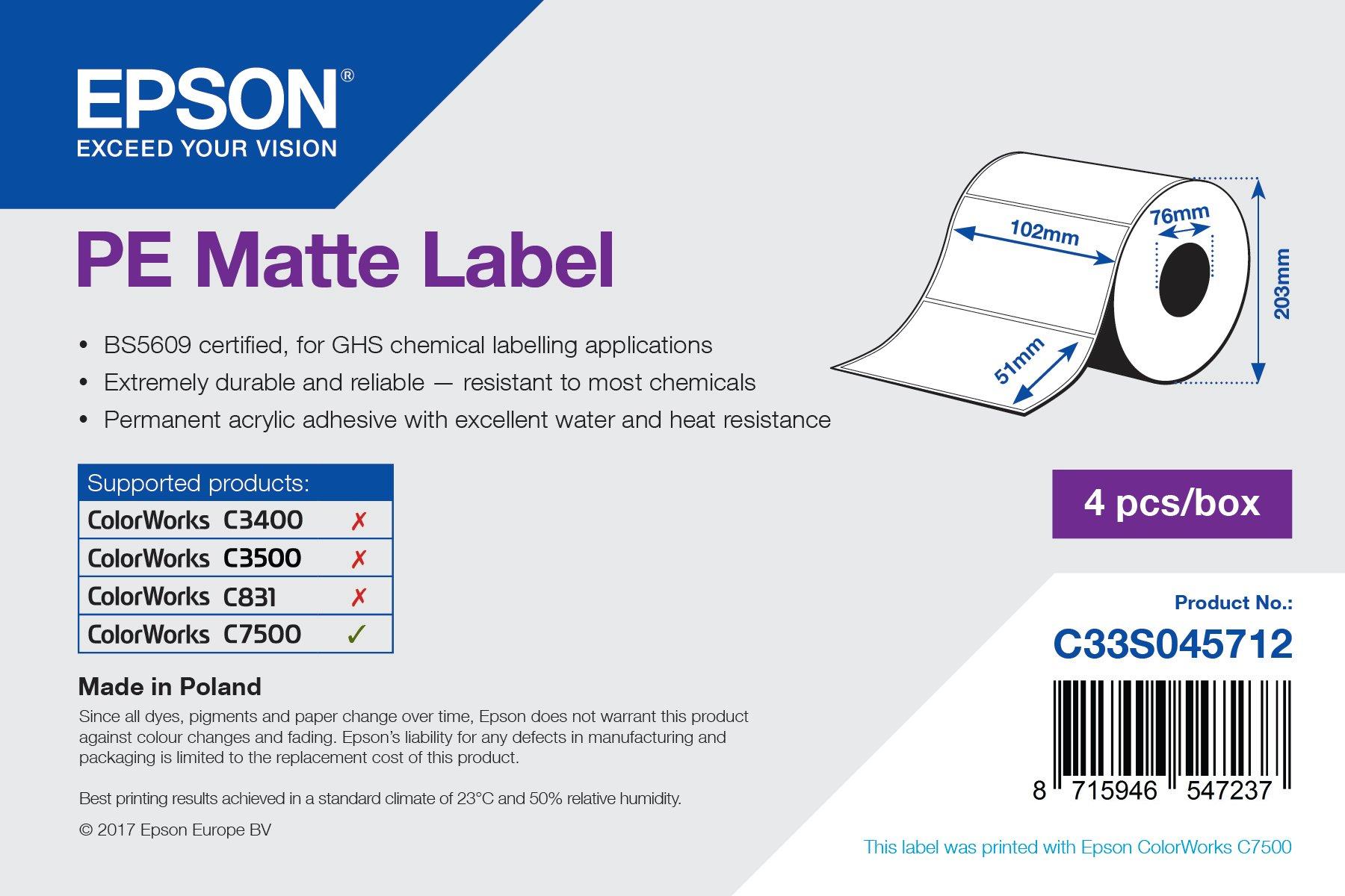 PE Matte Label - Die-cut Roll: 102mm x 51mm, 2310 labels | Papeles y ...