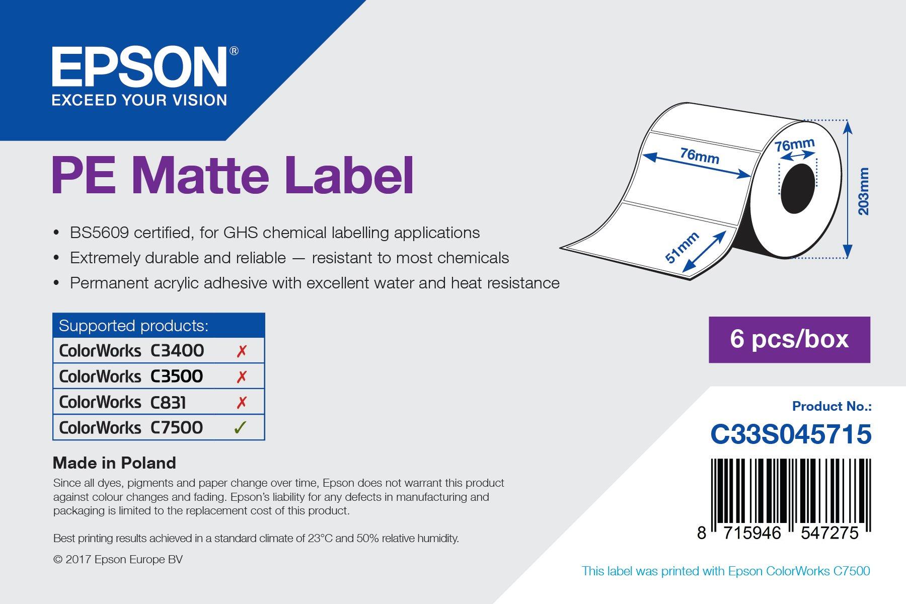 PE Matte Label - Die-cut Roll: 76mm x 51mm, 2310 labels | Paper and ...