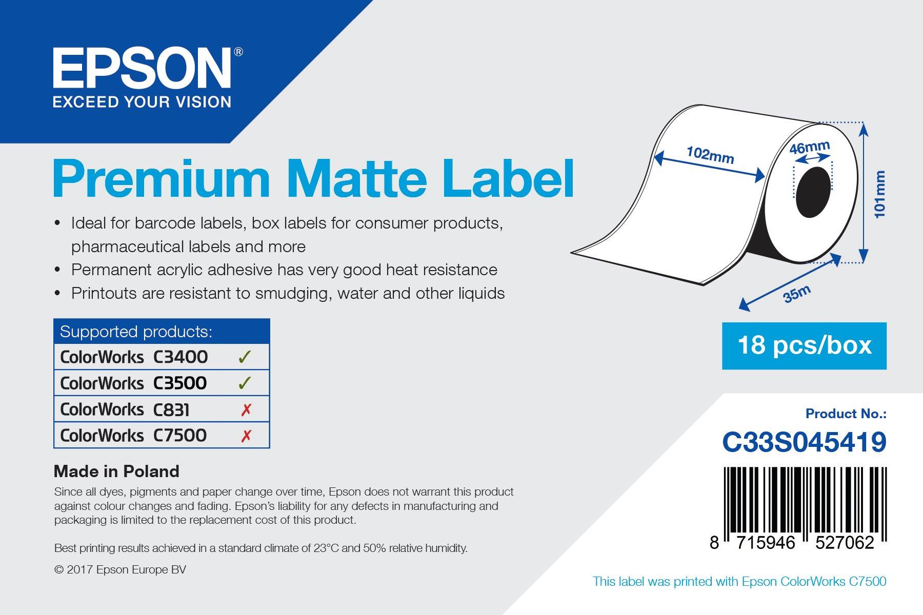 Premium Matte Label - Continuous Roll: 102mm x 35m | Paper and Media ...