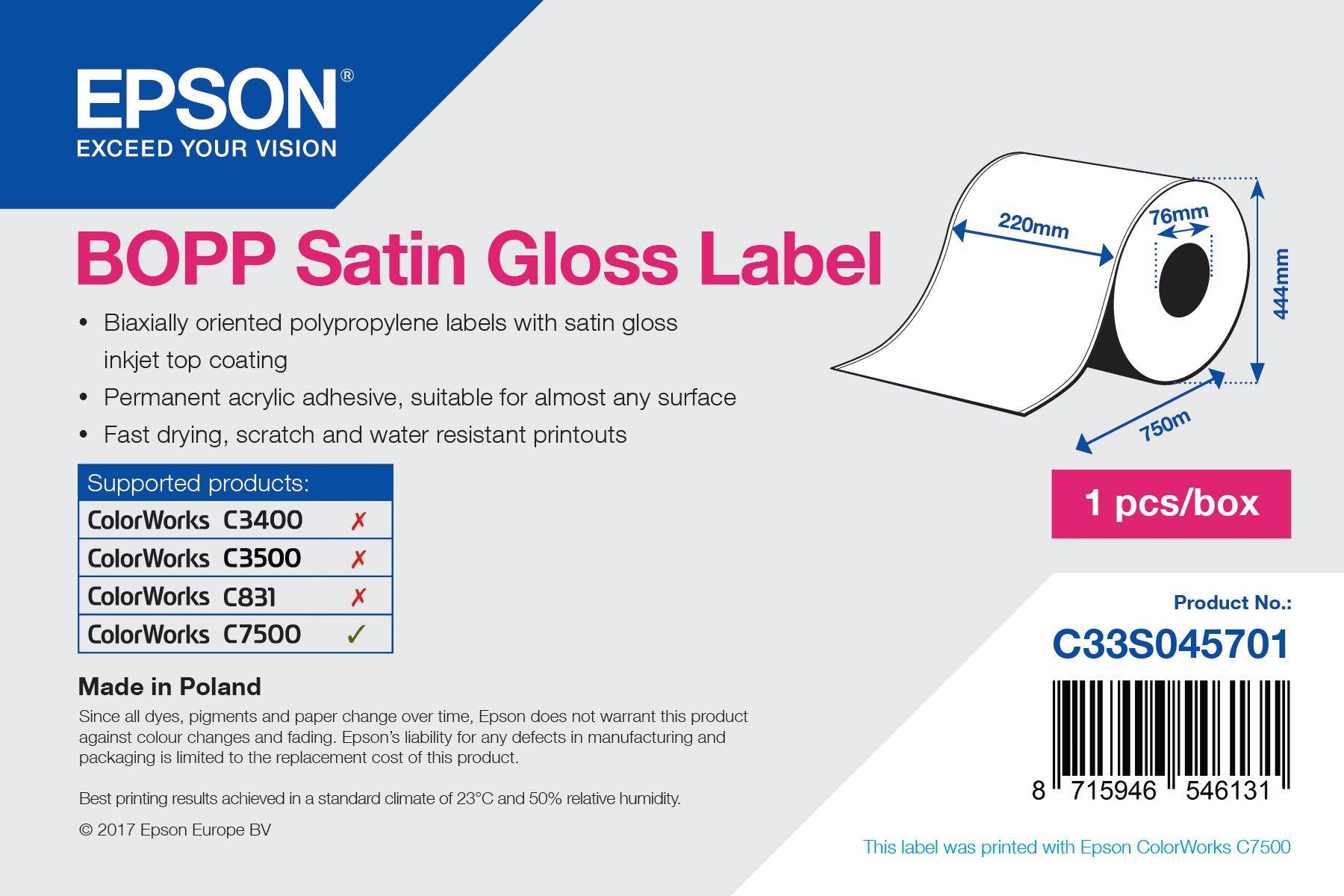 BOPP Satin Gloss Label - Coil 220mm x 750lm | Paper and Media | Ink ...
