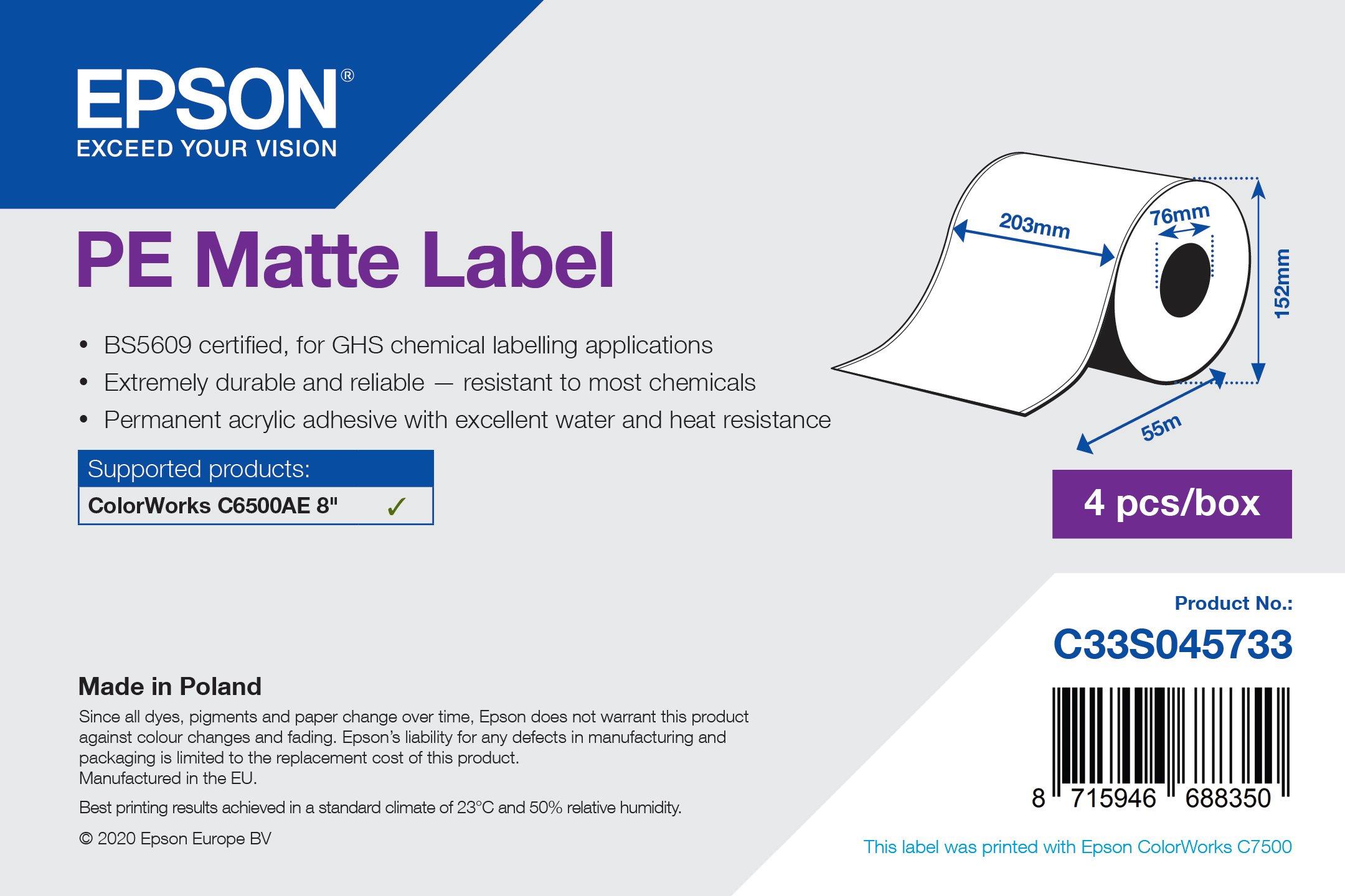 PE Matte Label - Continuous Roll: 203mm x 55m | Papiers et supports ...