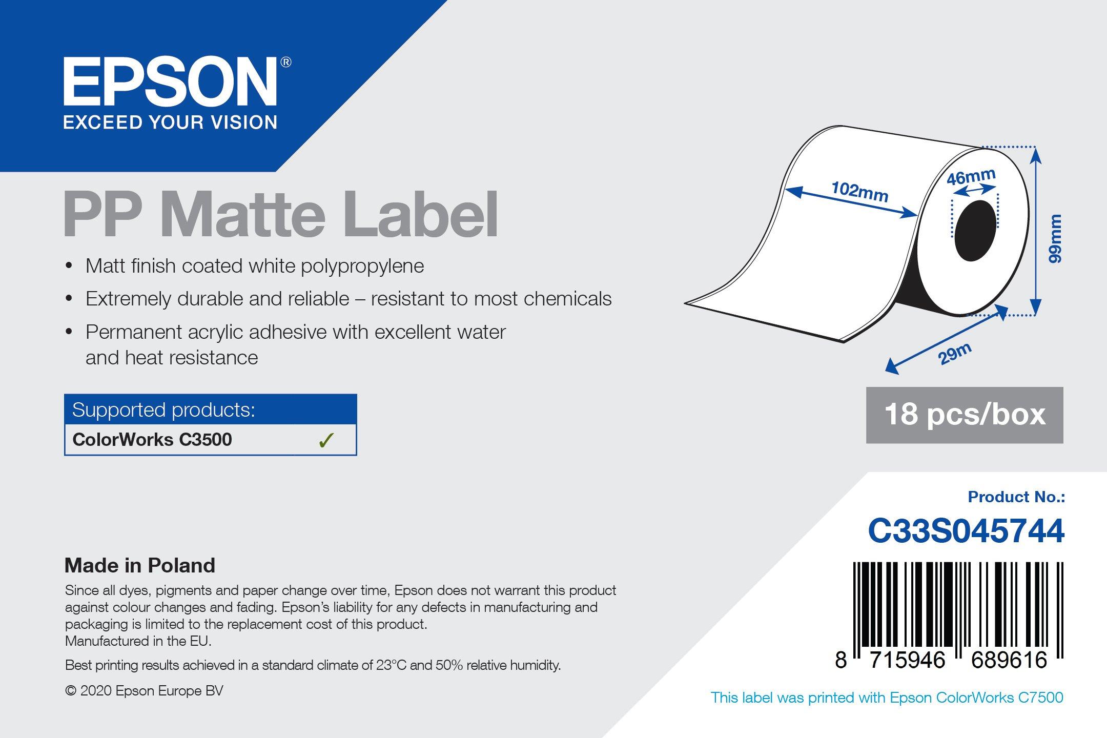 PP Matte Label - Continuous Roll: 102mm x 29m | Paperit ja muut ...