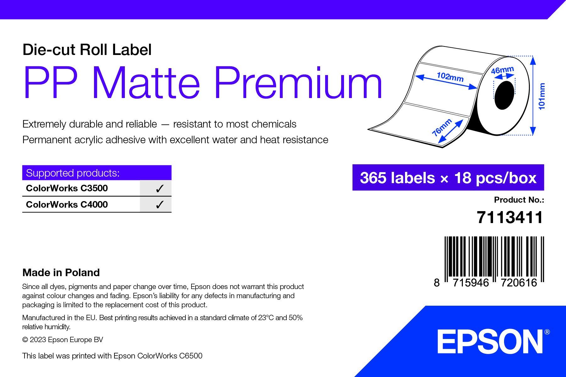 PP Matte Label Premium, Die-cut Roll, 102mm x 76mm, 365 Labels | Paper ...