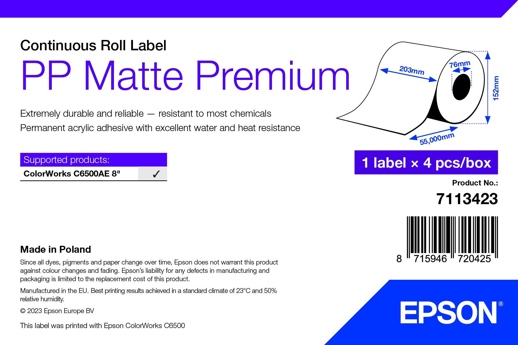 PP Matte Label Premium, Continuous Roll, 210mm x 55m | Papir og medier ...
